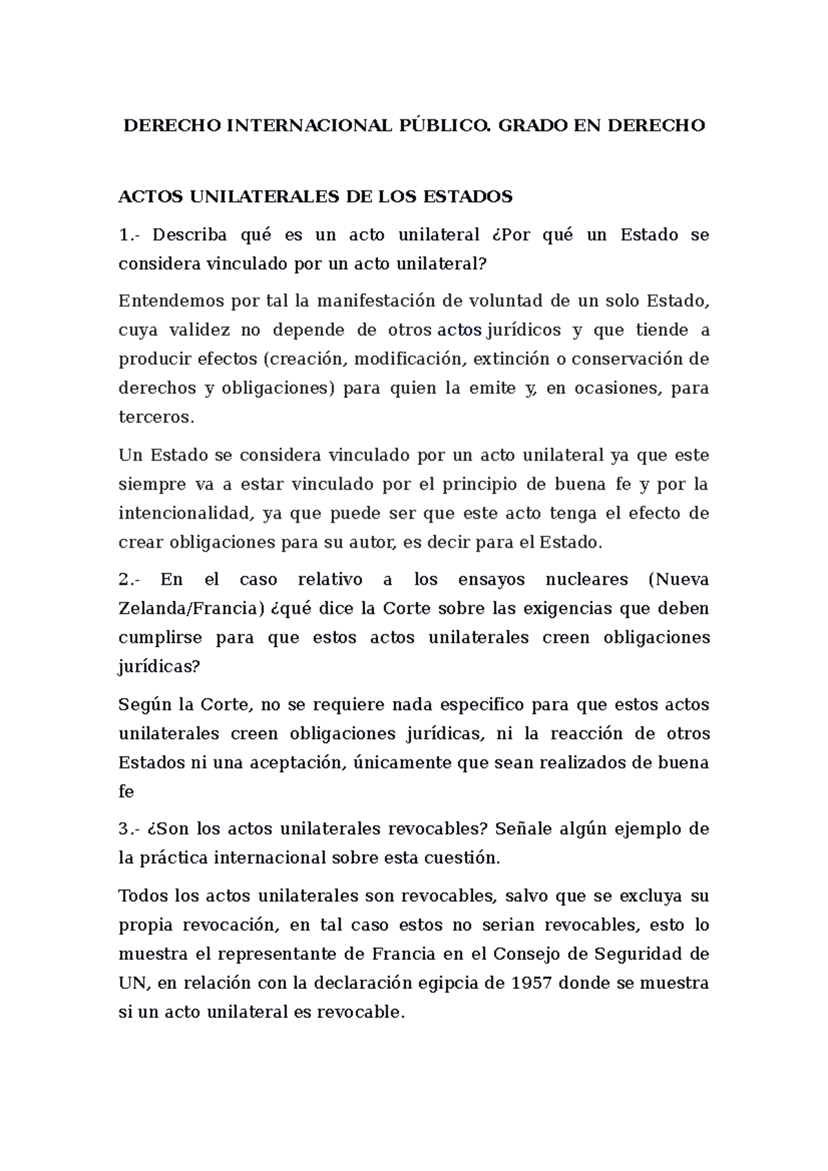 Práctica 6 - Actos Unilaterales de los Estados (Documento 1) - DERECHO ...