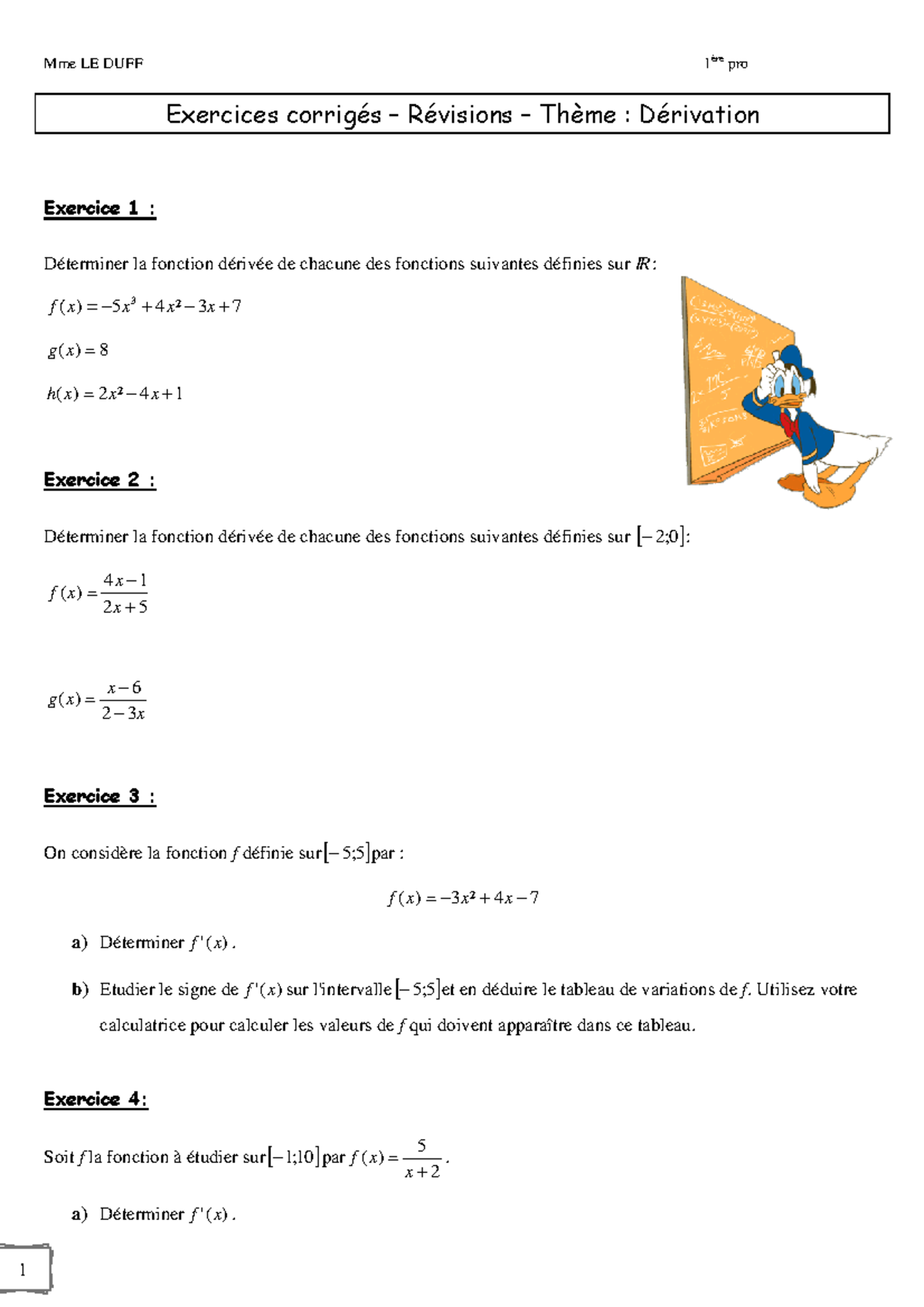 Deriv - Exercice de mathématique sur l'équation - Mme LE DUFF 1 pro ...