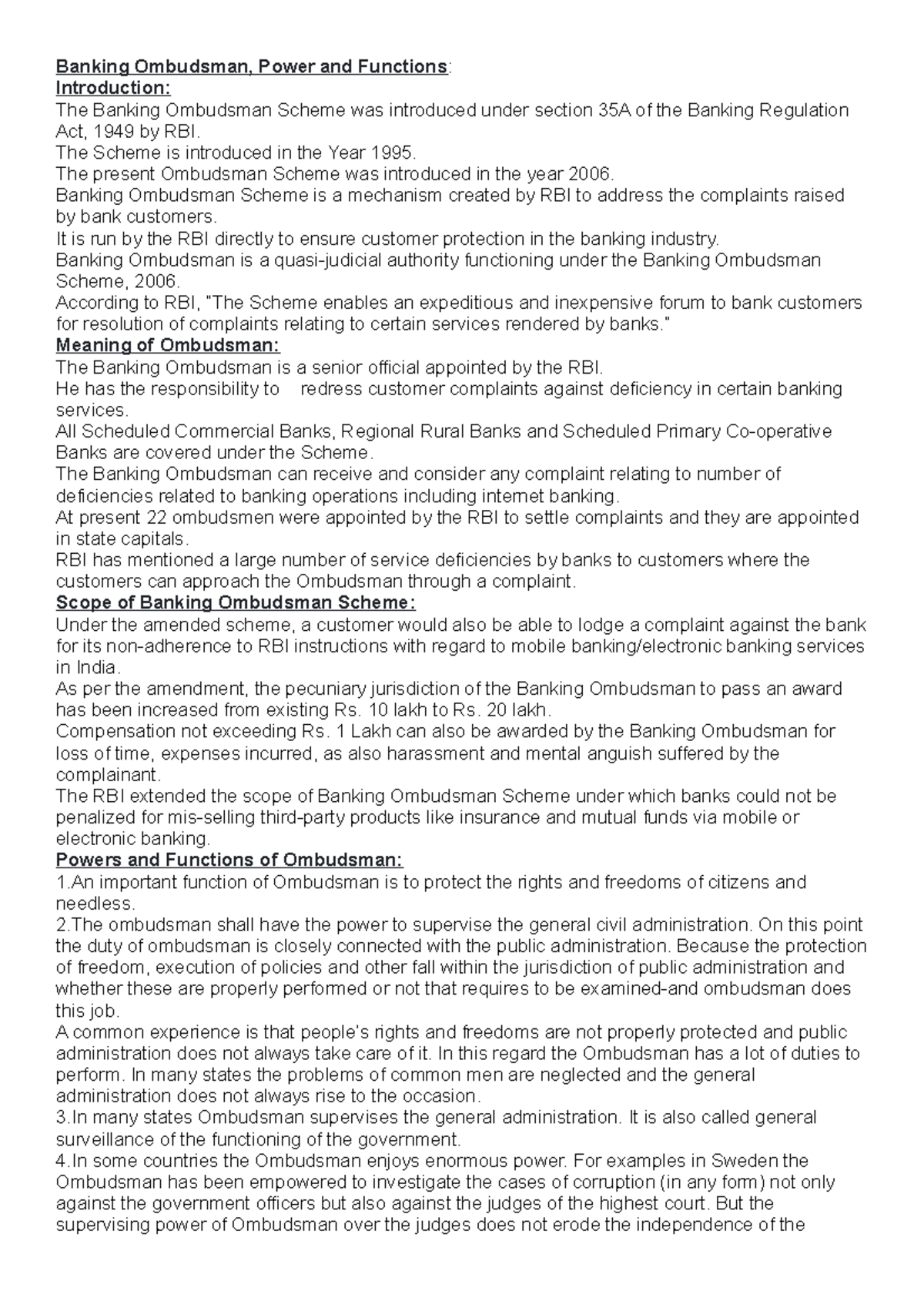 QS 1 Banking Ombudsman - Administration law - Banking Ombudsman, Power ...