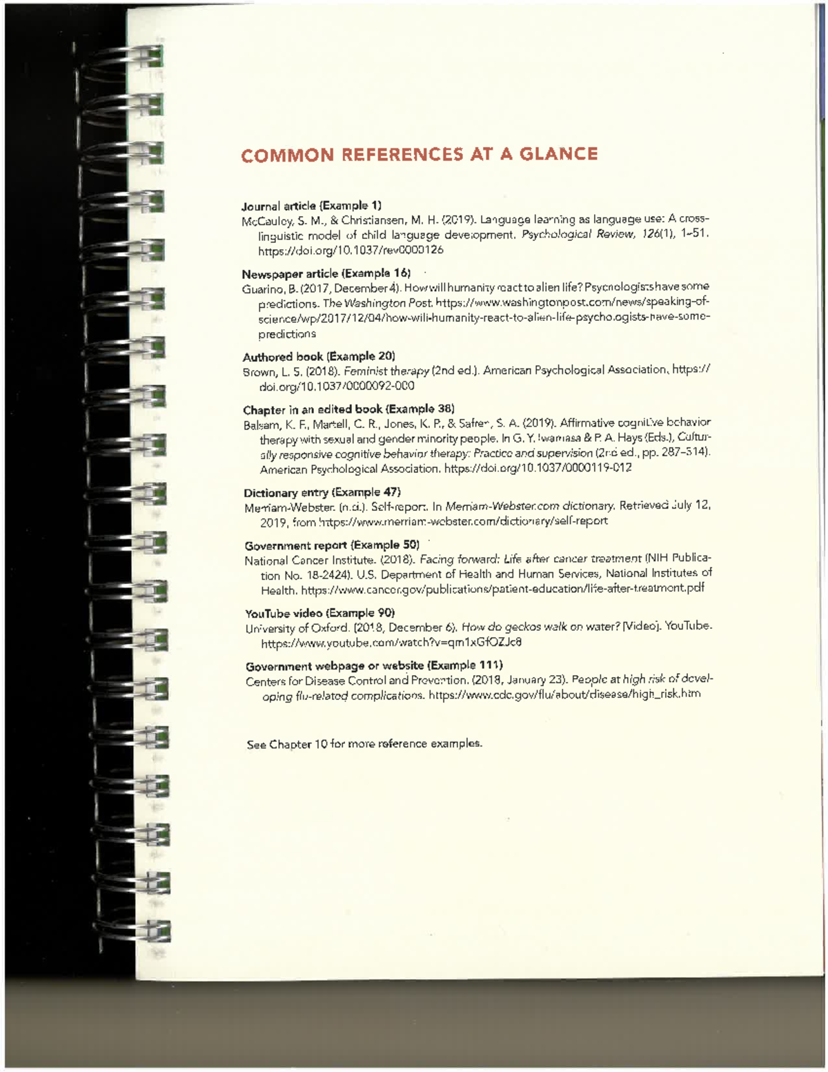 Common references at a glance - PSYCH 225 - Studocu