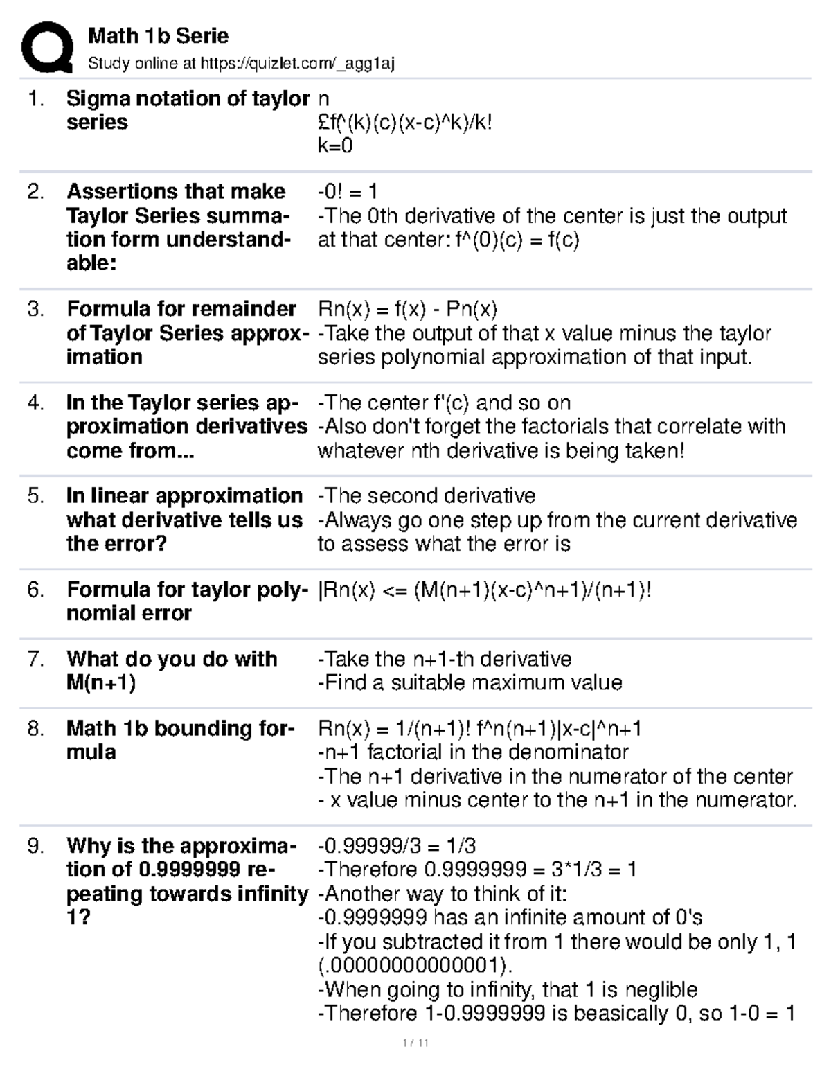 Series and Sequences Flashcards - Study online at quizlet/_agg1aj Sigma notation of taylor ...