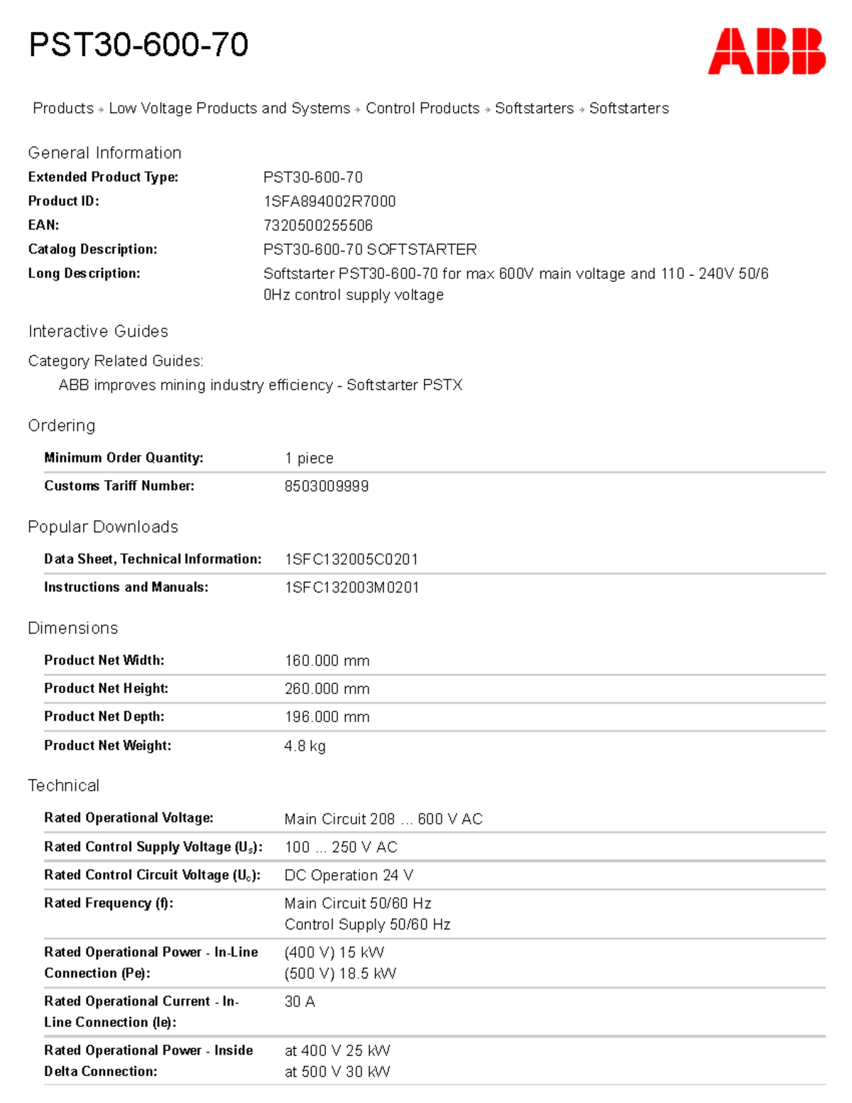 Arrancador ABB PST30-600-70 - PST30-600- General Information Extended ...