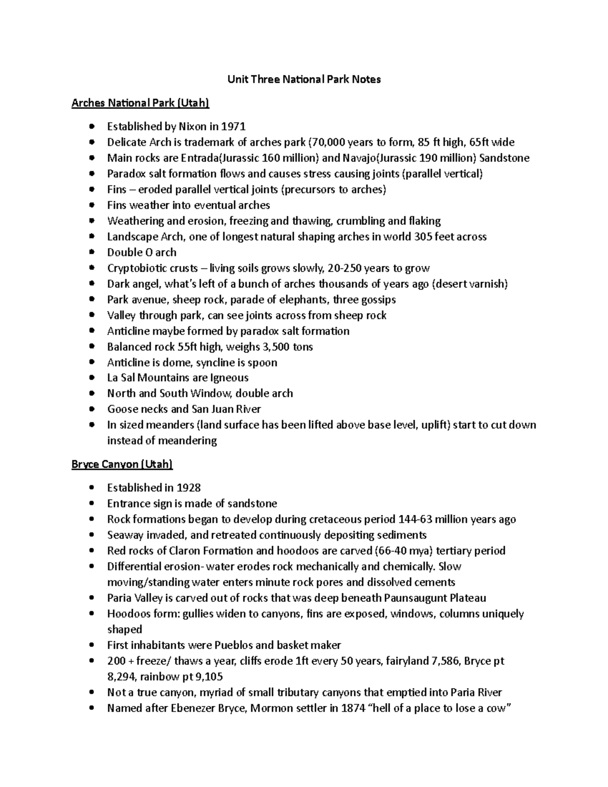 National Park Notes Unit 3 - Unit Three National Park Notes Arches ...