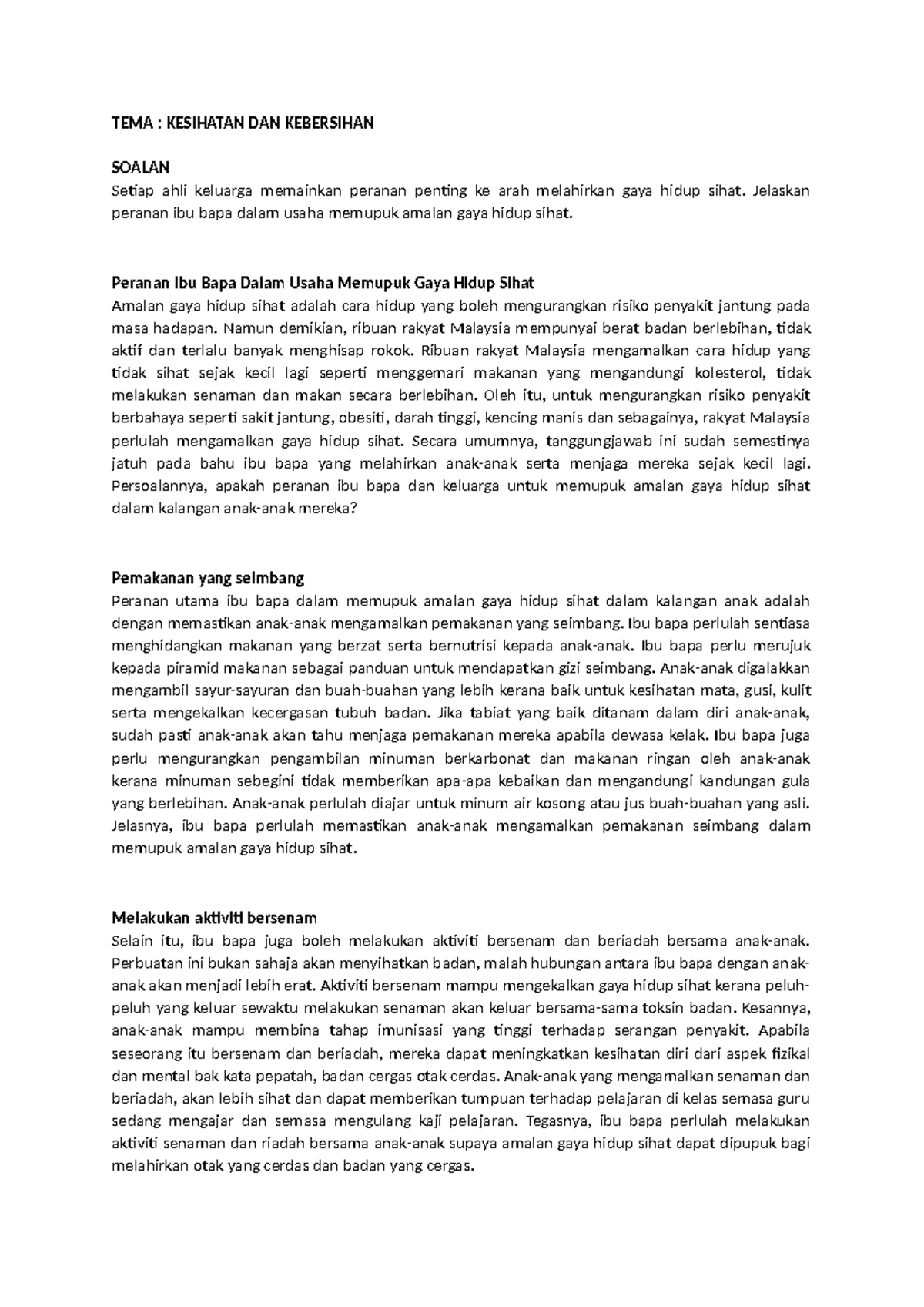 Contoh Jawapan Ujian Bertutur BM SPM - TEMA : KESIHATAN DAN KEBERSIHAN ...