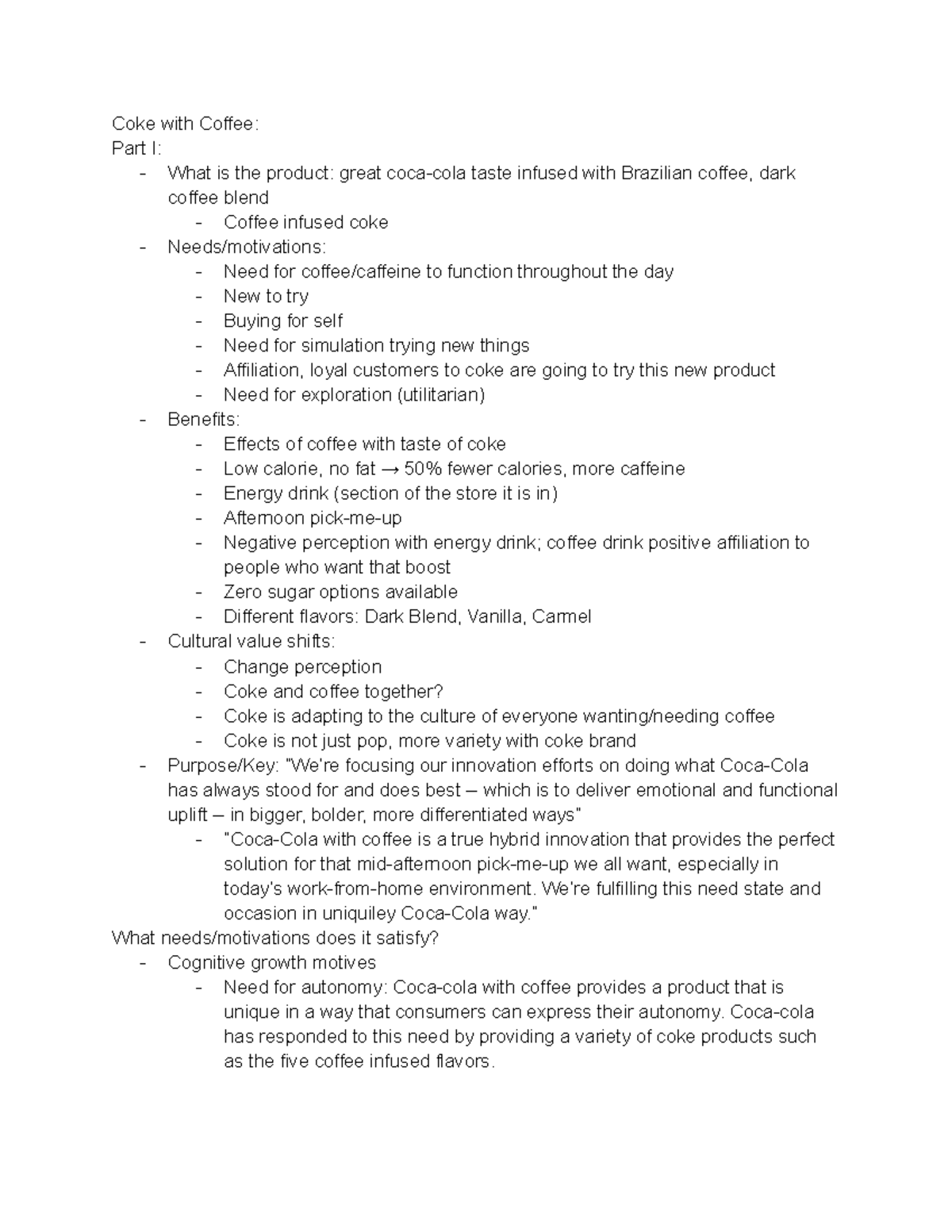 Consumer Behavior Coke Assignment - Coke with Coffee: Part I: - What is ...