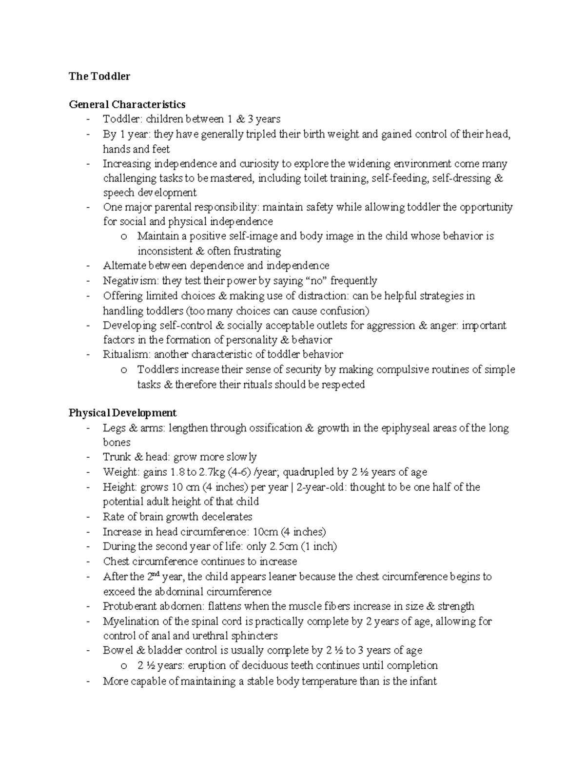 CH 17 PEDS - Summary Maternal/Newborn Nursing - The Toddler General ...