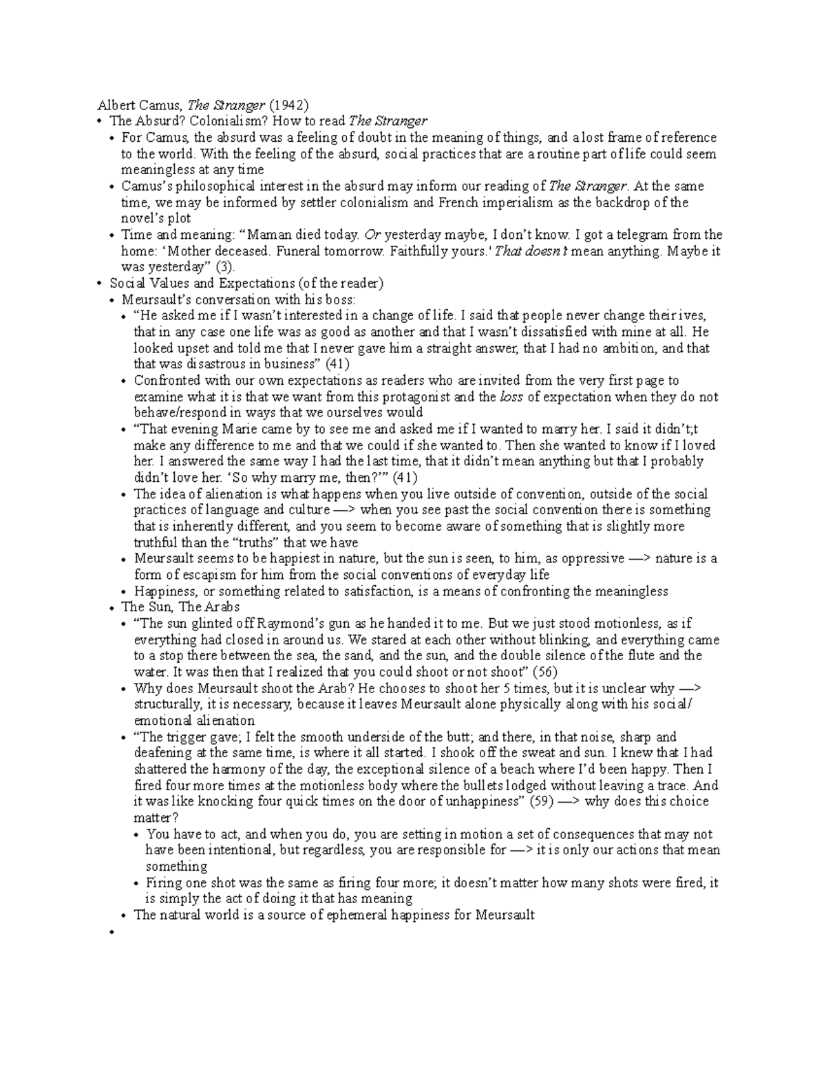 The Stranger and Absurdism and Colonialism - Albert Camus, The Stranger ...