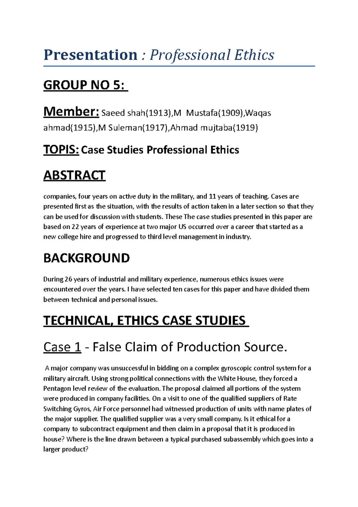 Presentation - ABC - Presentation : Professional Ethics GROUP NO 5 ...