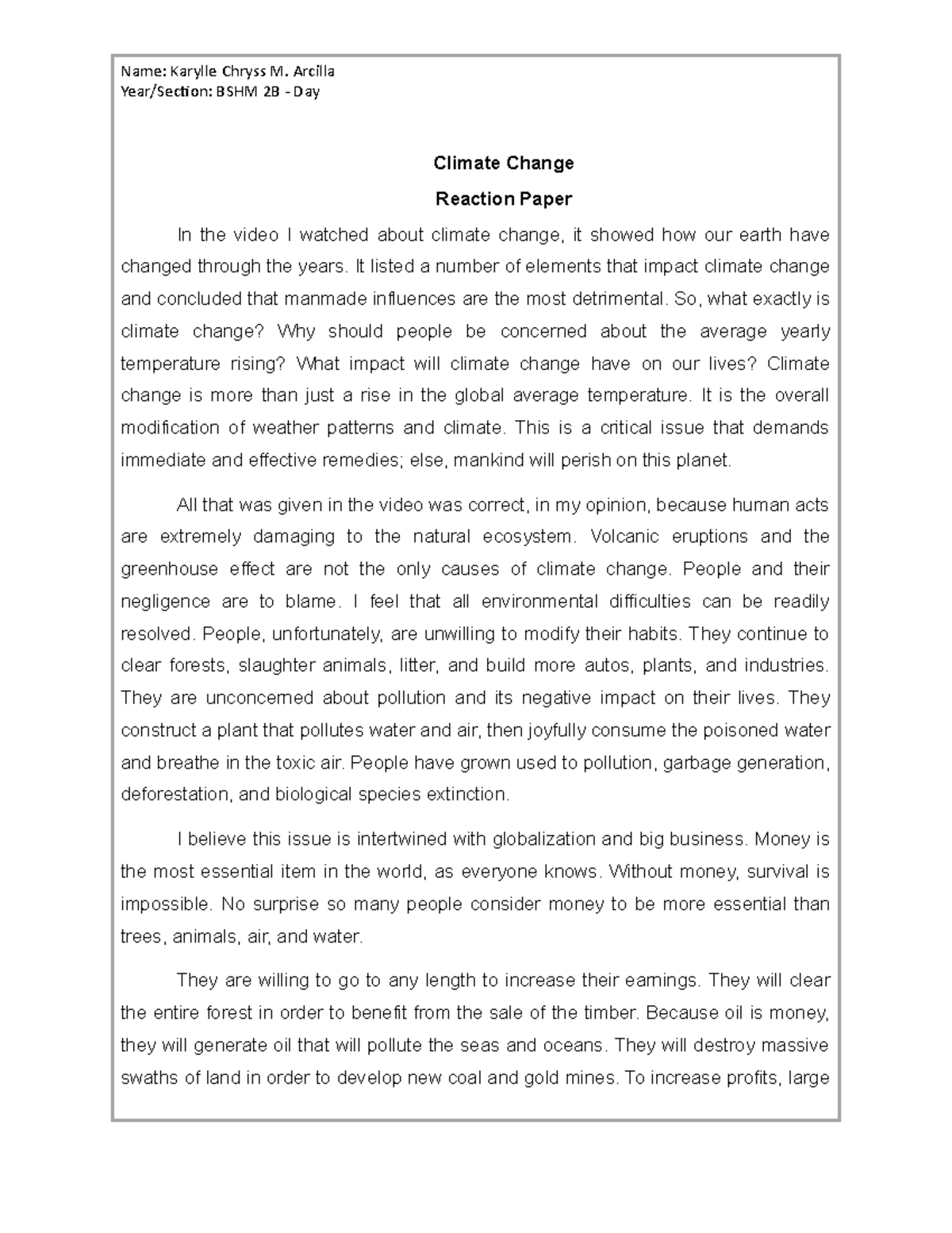 STS - Reflection No. 6 - Name: Karylle Chryss M. Arcilla Year/Section ...