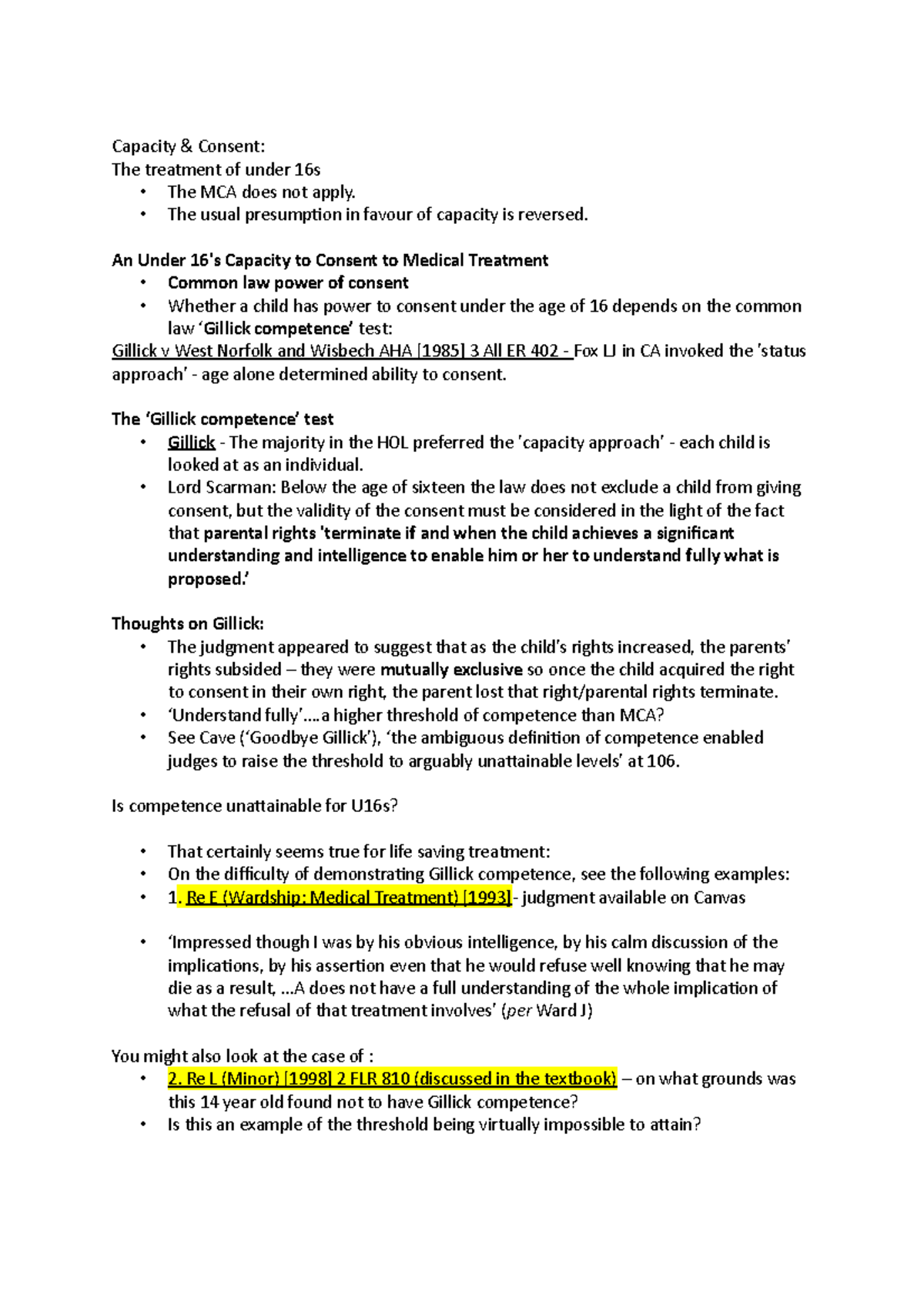 Capacity and consent - Lecture notes 8 - Capacity & Consent: The ...