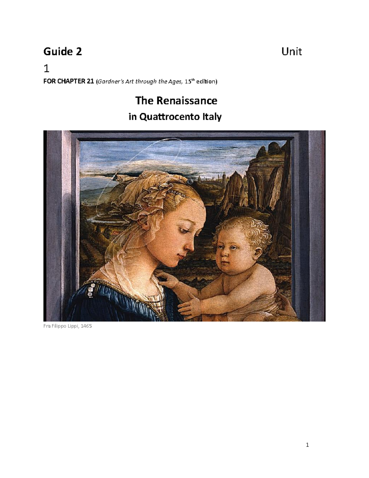 G-2 Renaissance-Quattrocento F-1 - Guide 2 Unit 1 FOR CHAPTER 21 ...