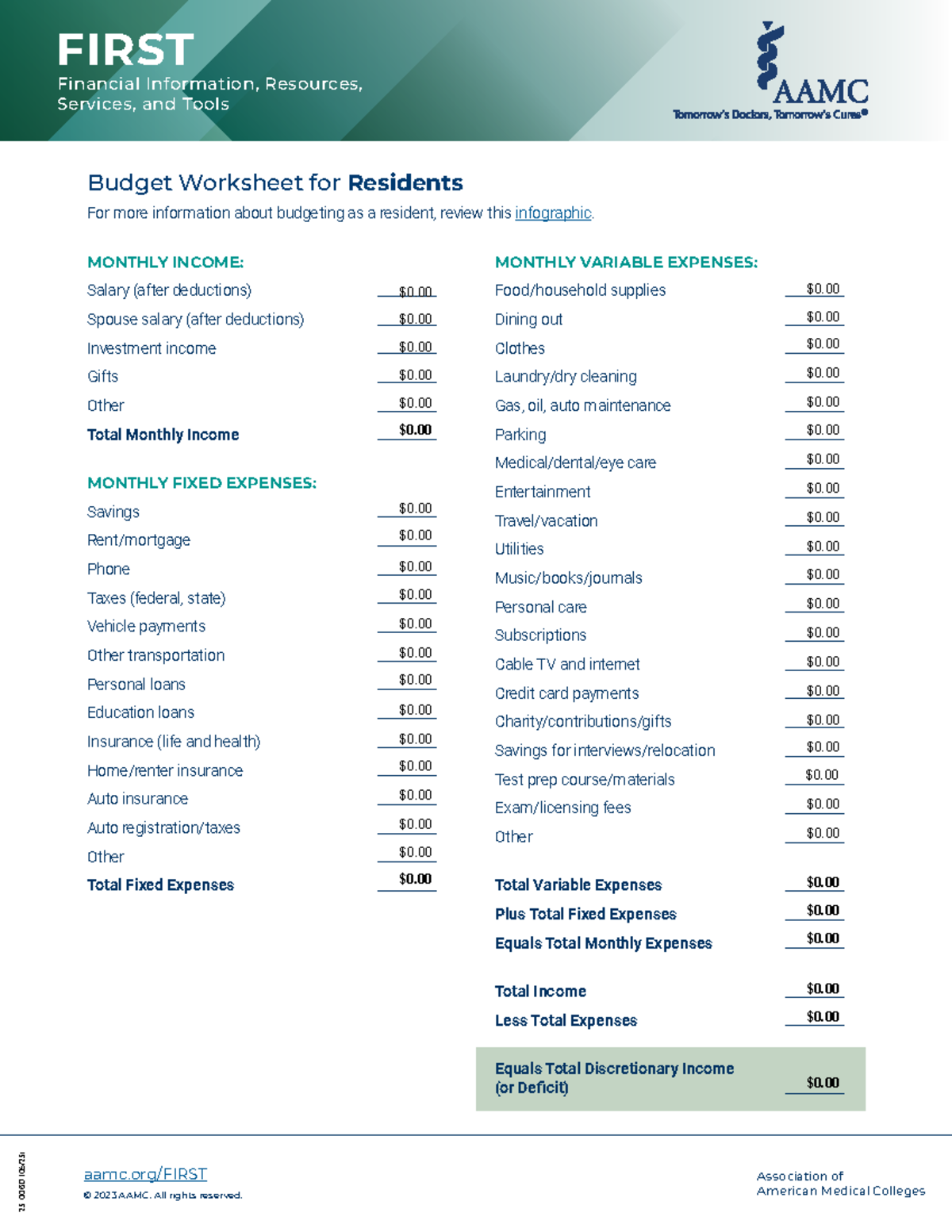 Resident Budget Worksheet - Association of American Medical Colleges ...