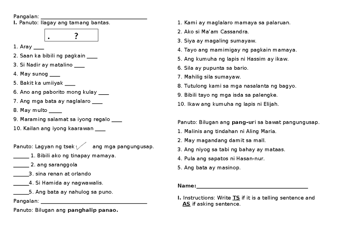 grade 1 activities - Pangalan ...