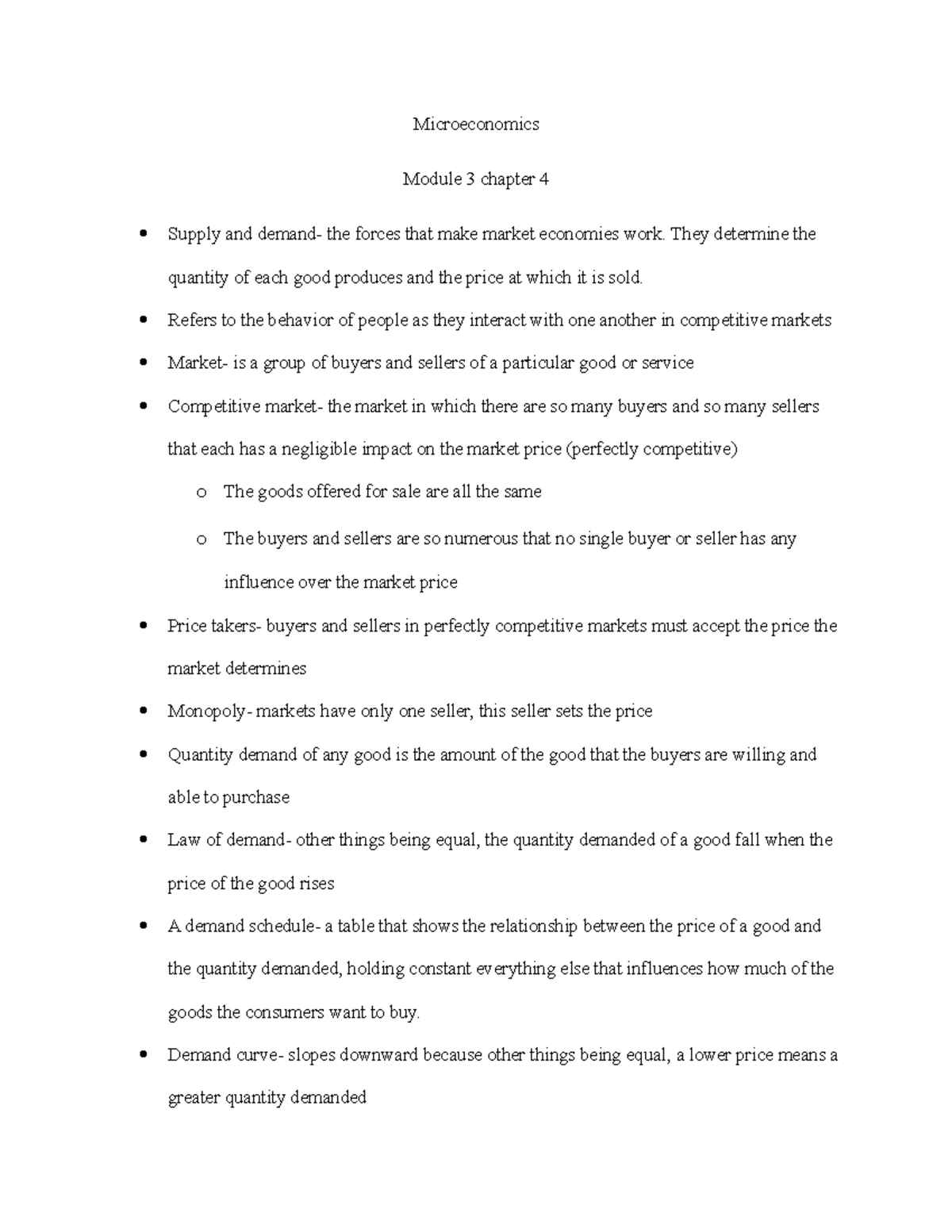 Module 3 chapter 4 - notes - Microeconomics Module 3 chapter 4 Supply ...
