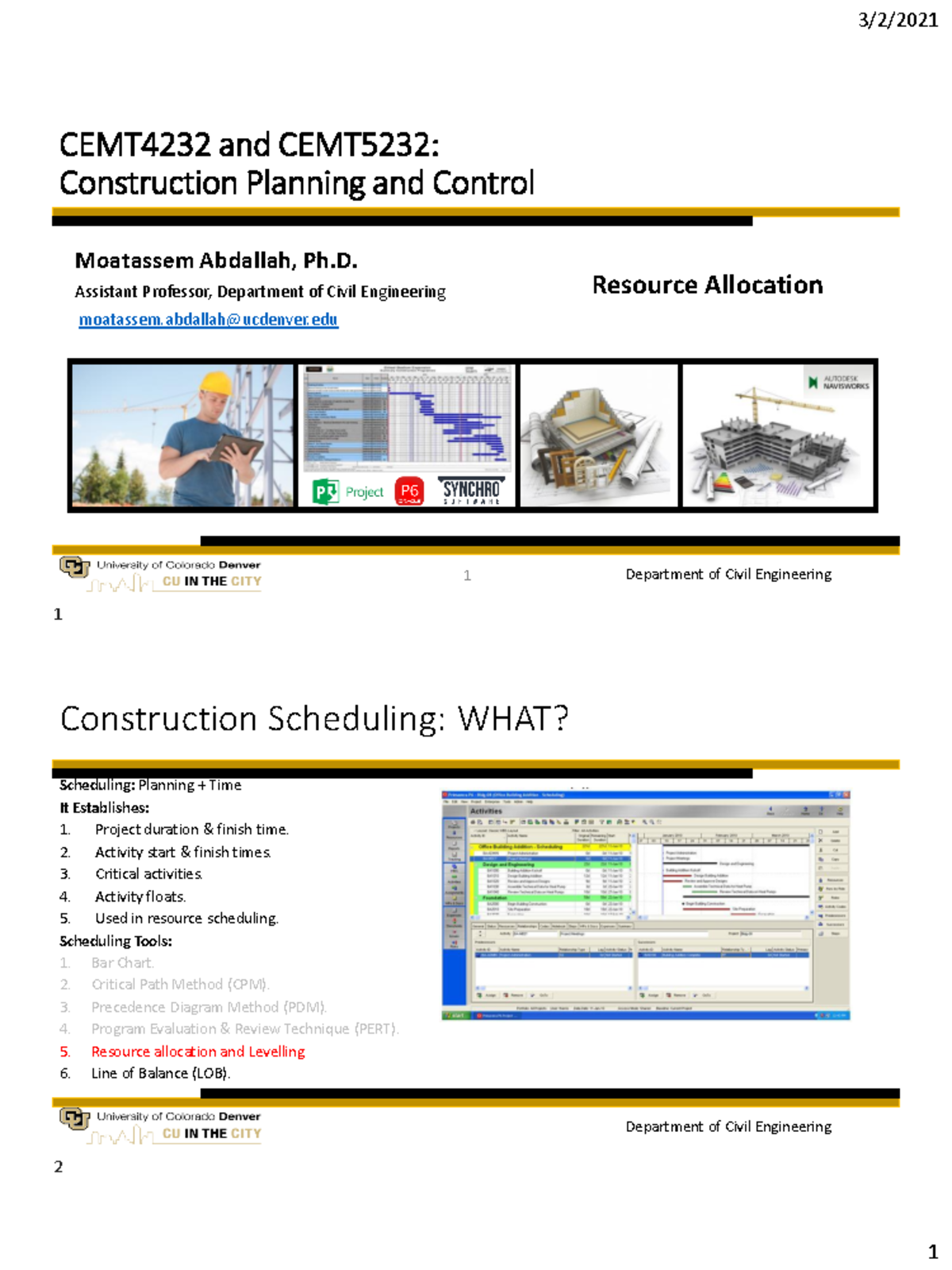 Construction Planning and Control Resource Allocation-1 - Department of ...