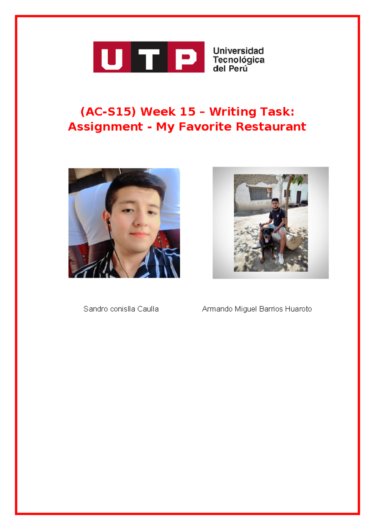 Ingles II Semana 15 - (AC-S15) Week 15 – Writing Task: Assignment - My ...
