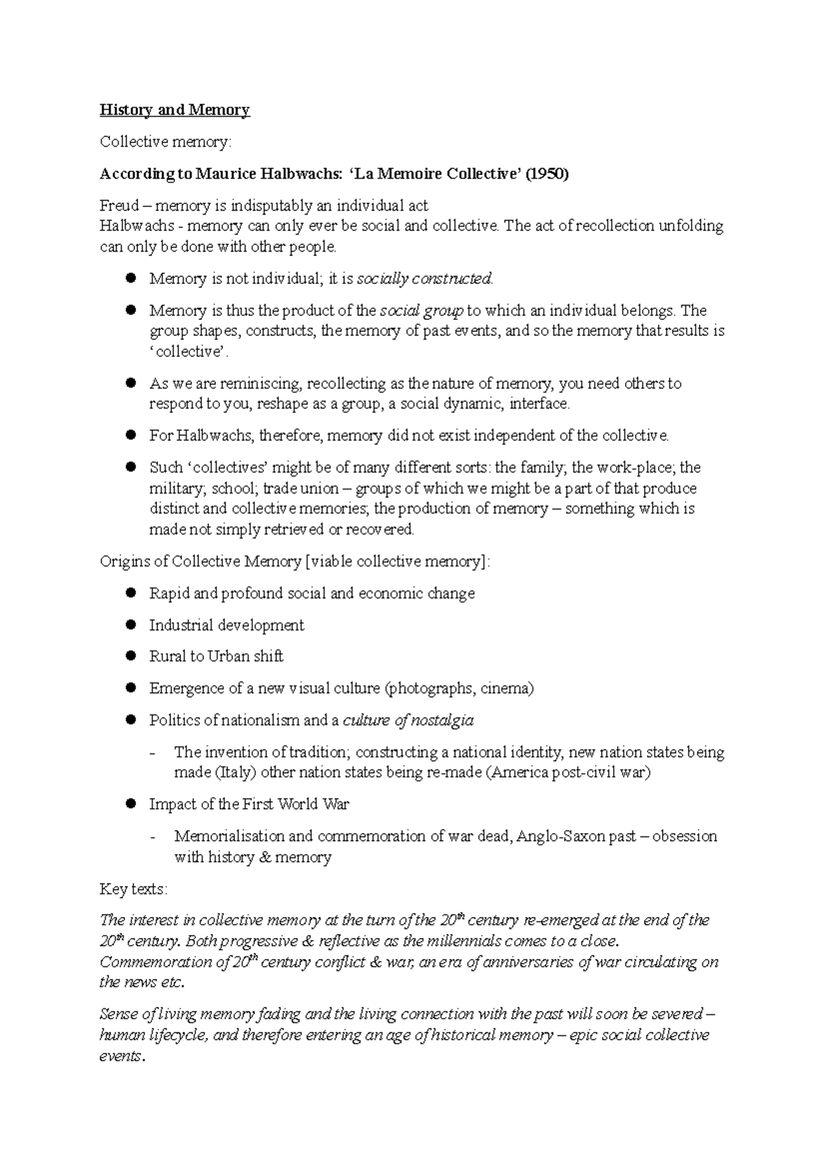 Week 5 - History and Memory - History and Memory Collective memory ...