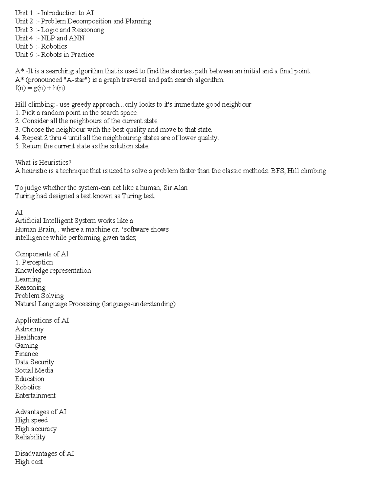 Artificial intelligence and - Unit 1 :- Introduction to AI Unit 2 ...