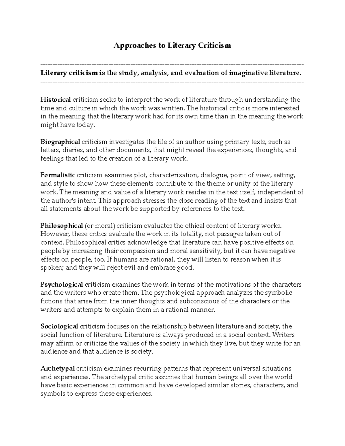 Approaches to Lit Crit-brief - Approaches to Literary Criticism ...