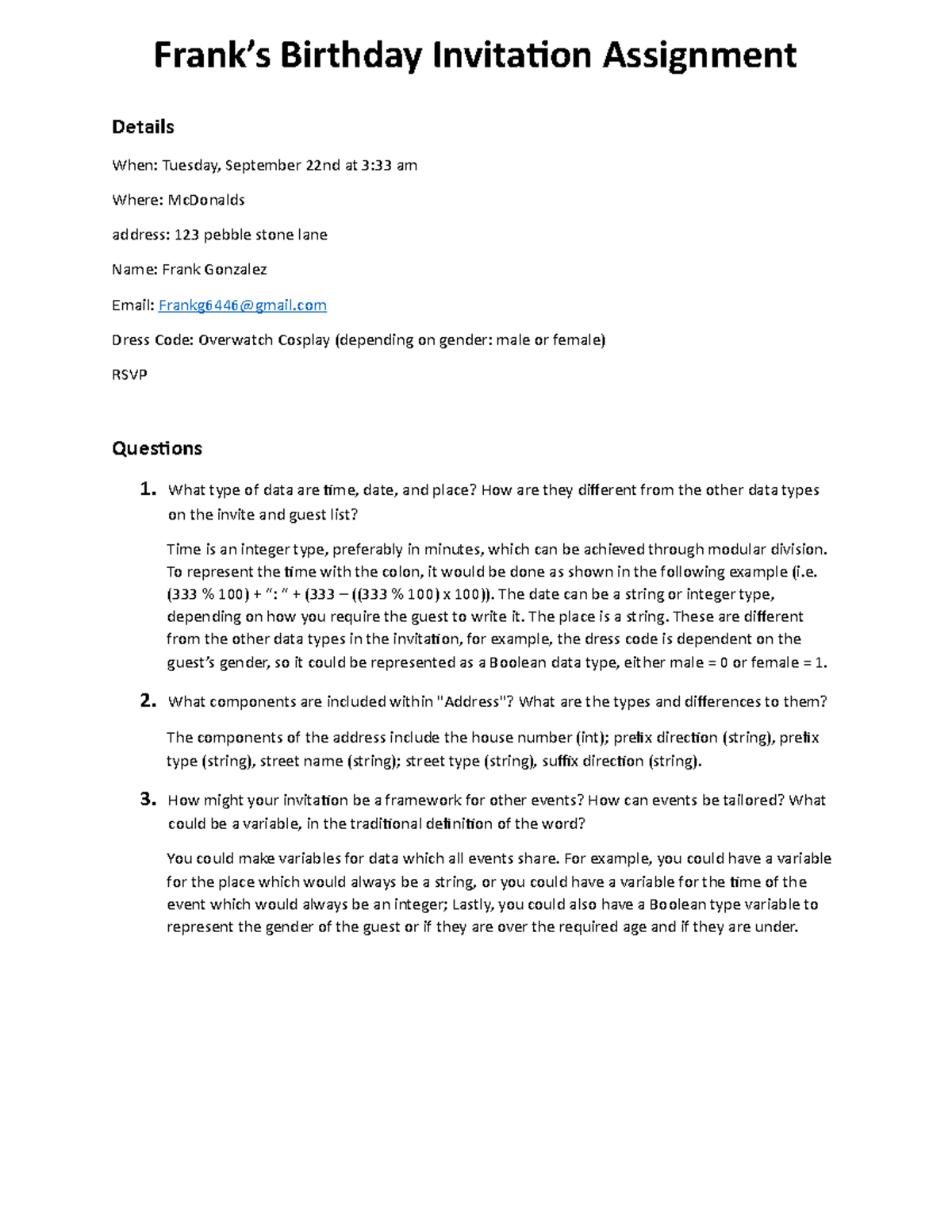 1.8 Birthday Invitation (Variables) Assignment - Frank’s Birthday ...