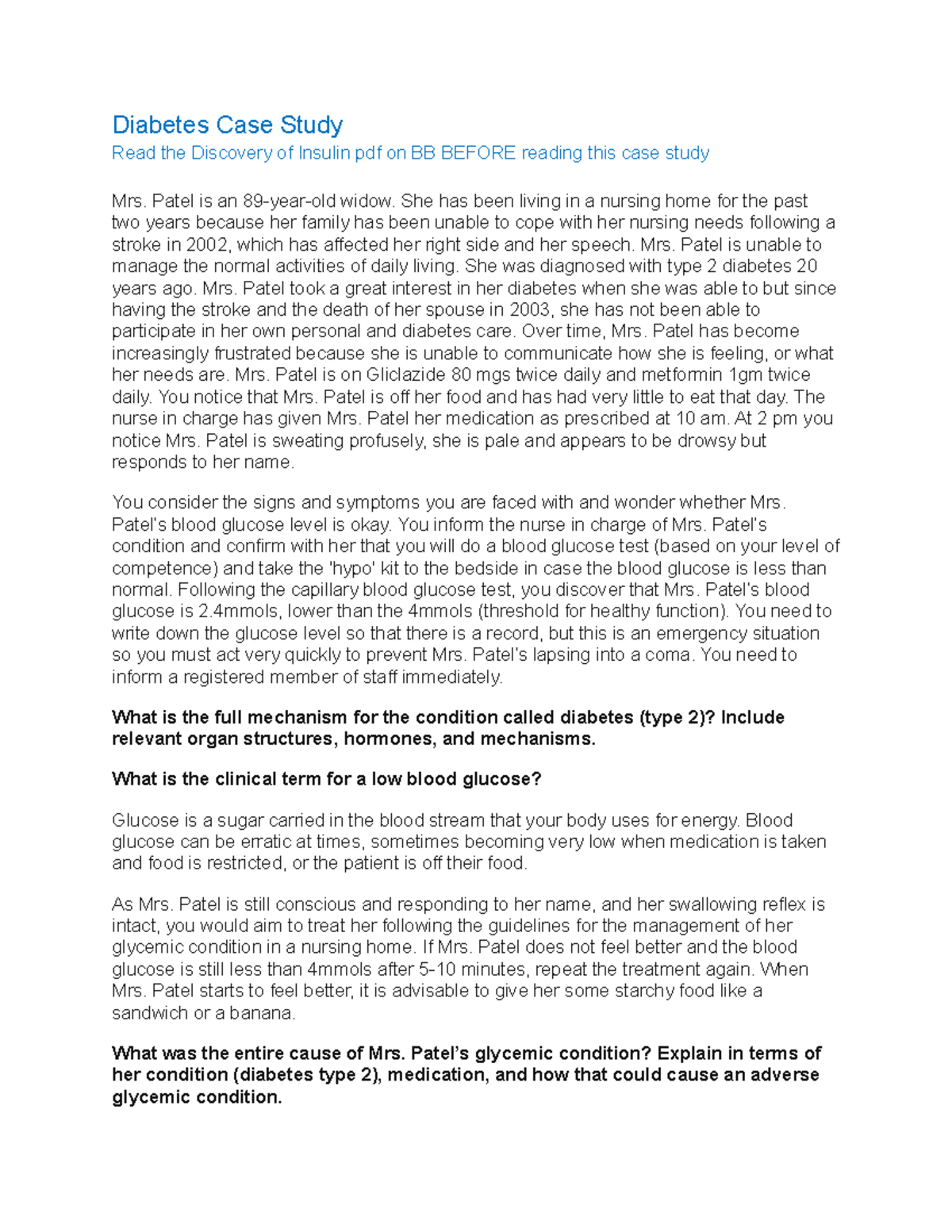 CS Diabetes - Diabetes Case Study Read the Discovery of Insulin pdf on ...