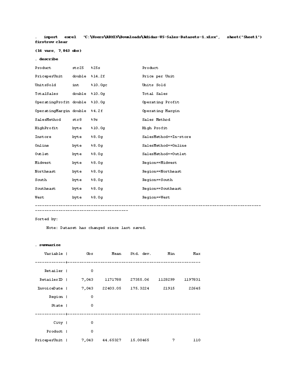 Ptdl moi - nothing - . import excel "C:\Users\ADMIN\Downloads\Adidas-US-Sales-Datasets-1", - Studocu