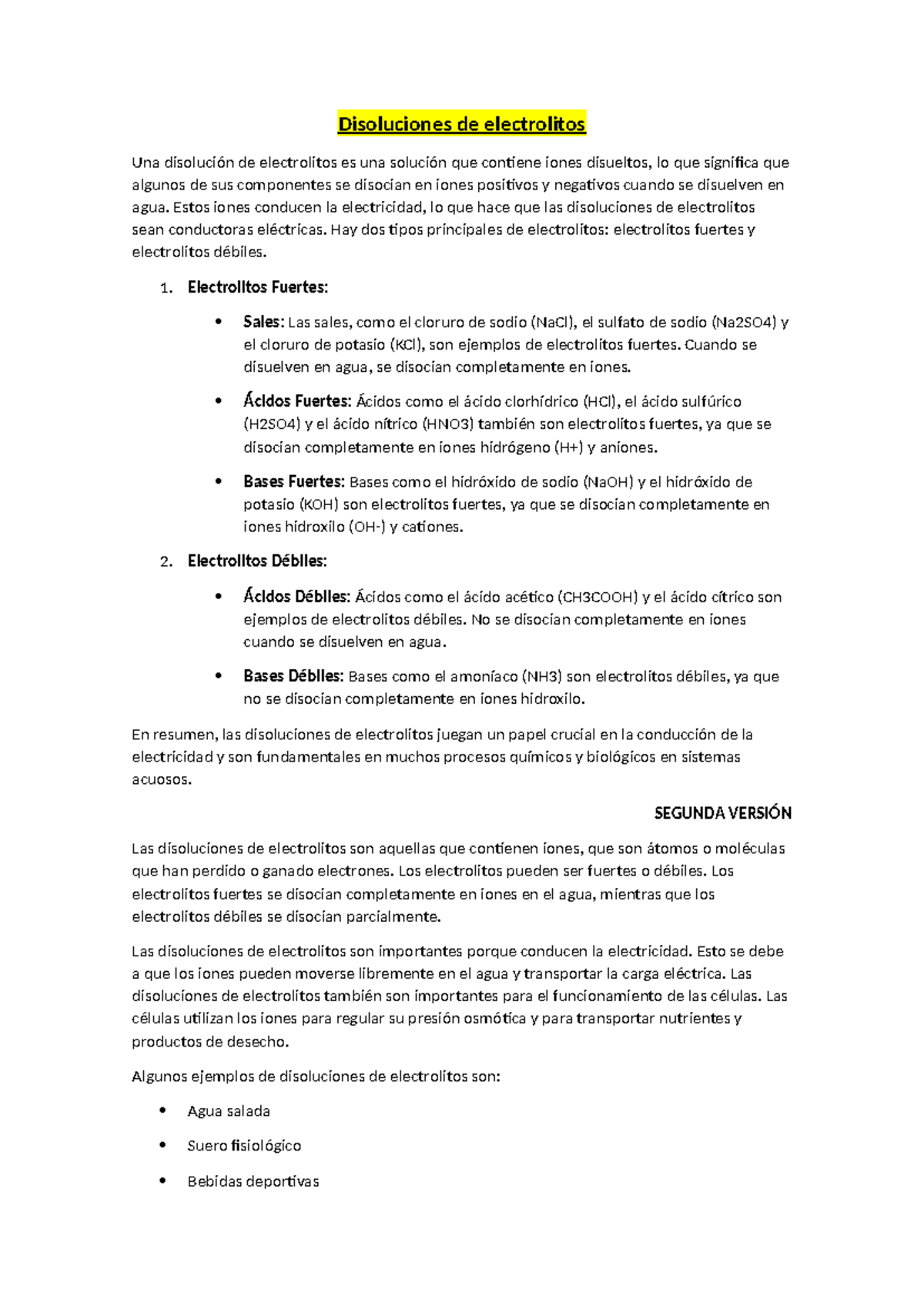 Disoluciones de electrolitos - Estos iones conducen la electricidad, lo que hace que las - Studocu