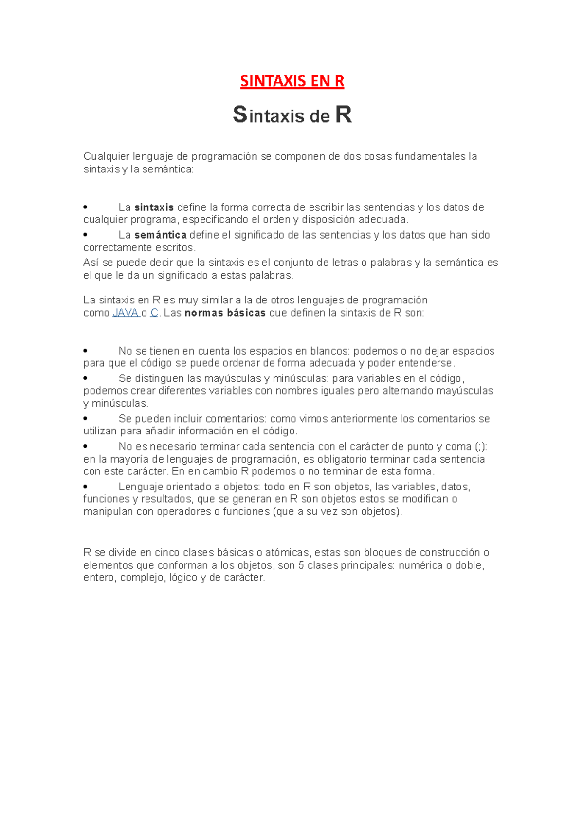 Sintaxis en lenguaje de programacion R - SINTAXIS EN R Sintaxis de R ...