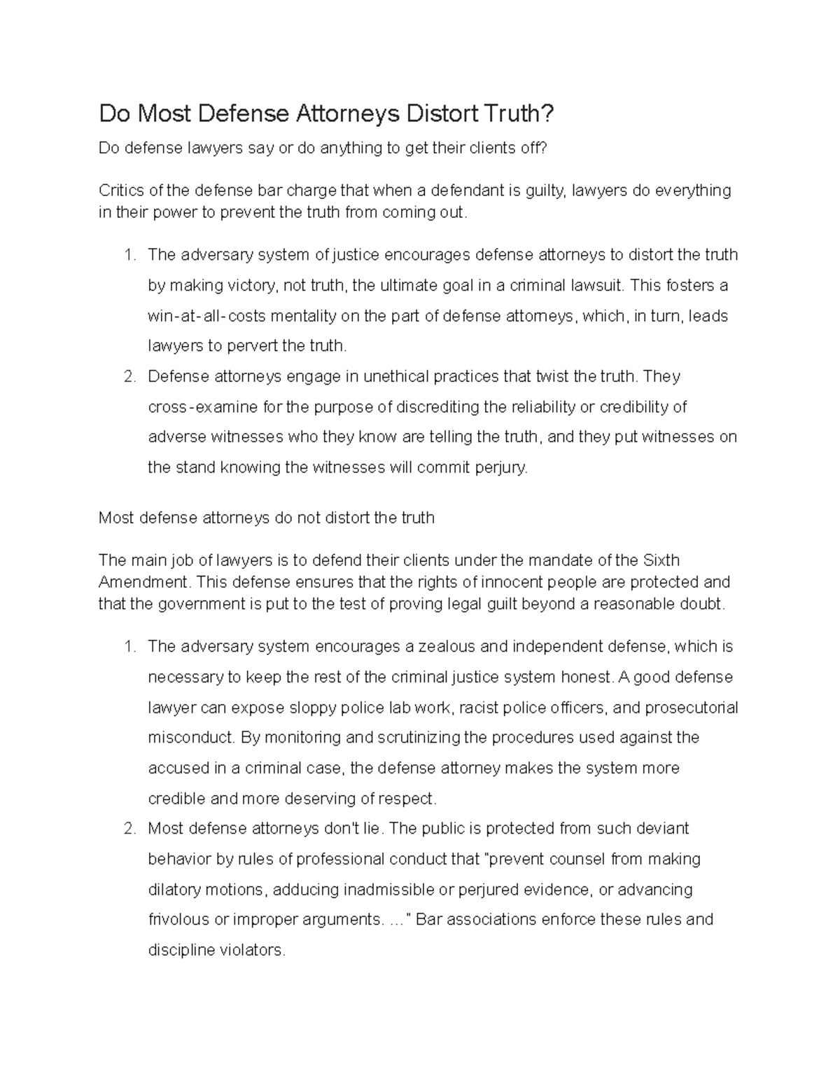 Do Most Defense Attorneys Distort Truth - The adversary system of ...