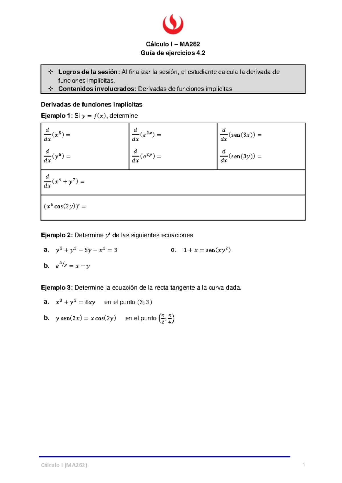 MA262 Guía de ejercicios 4 - 2 Logros de la sesión: Al finalizar la sesión, el estudiante ...