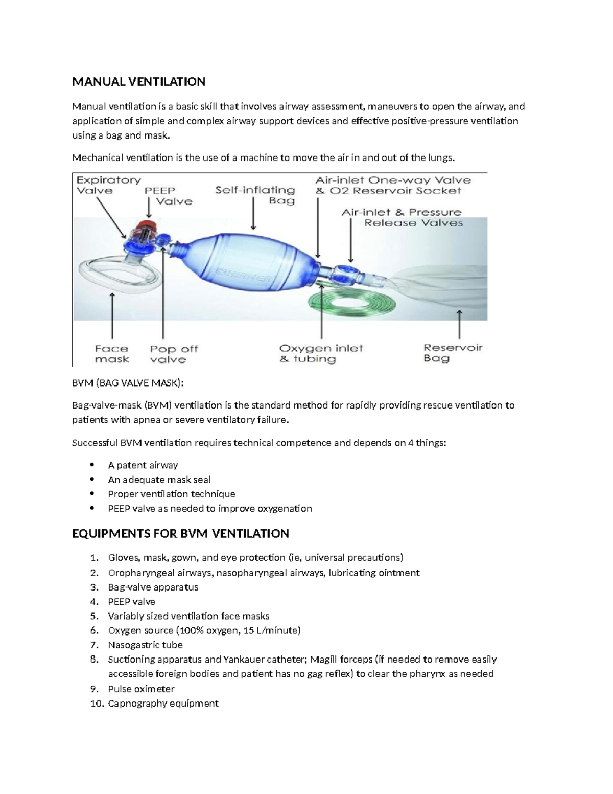 Manual- Ventilation - Usuais - MANUAL VENTILATION Manual ventilation is ...