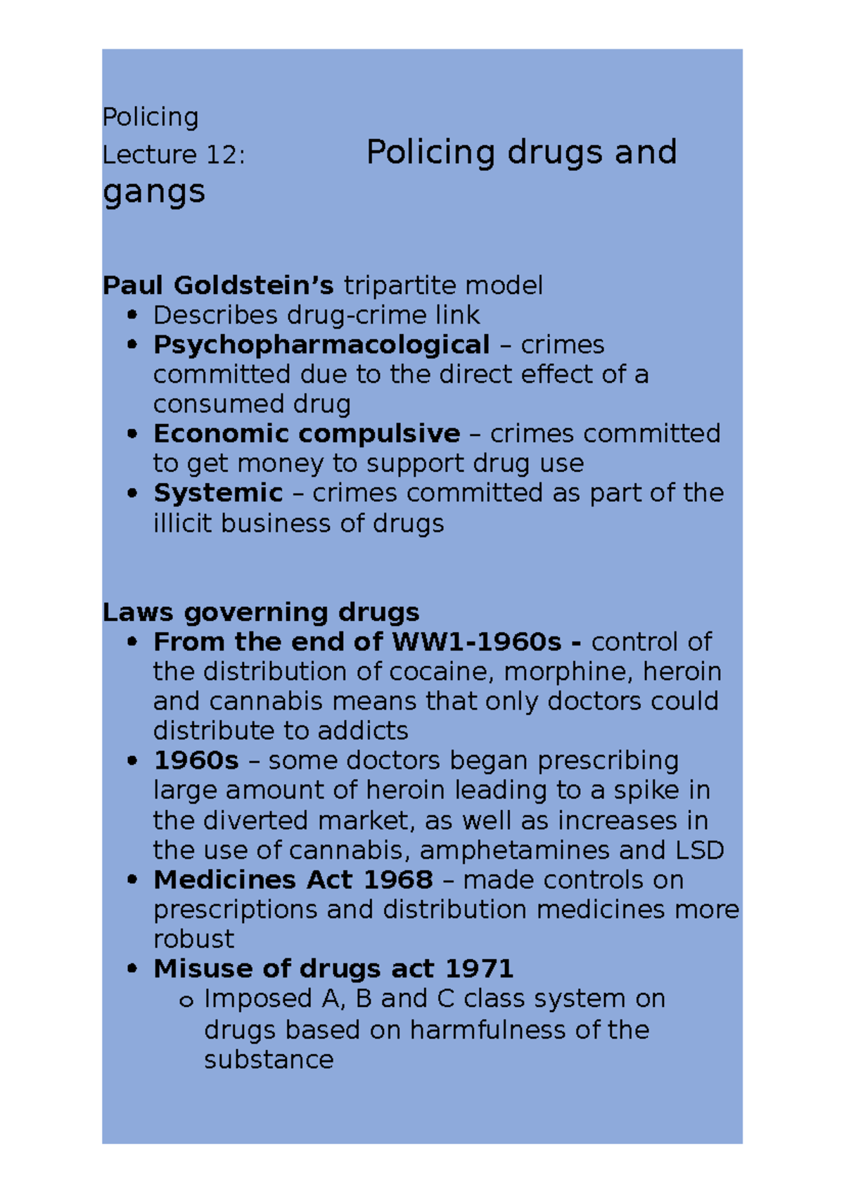 Drug supply, strategies and the police - Policing Lecture 12: Policing ...
