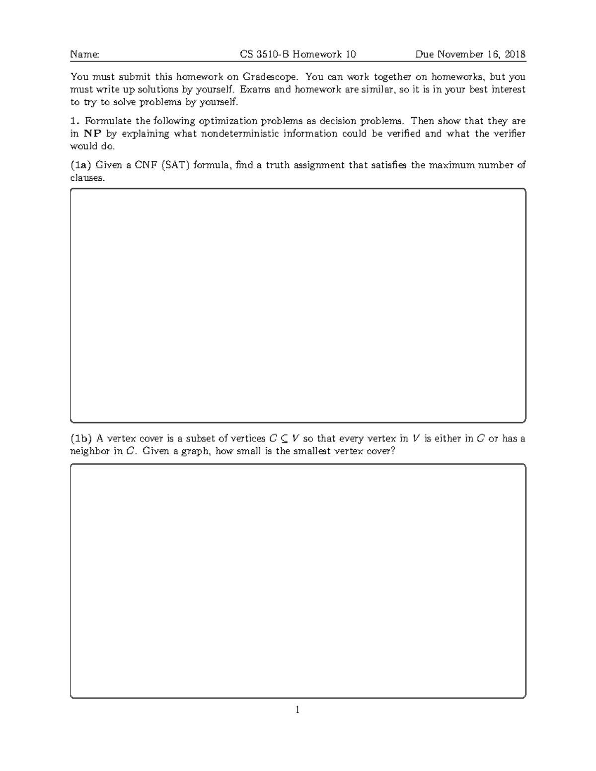 Cs 3510 hw10 2 - NP stuff - Name: CS 3510-B Homework 10 Due November 16 ...