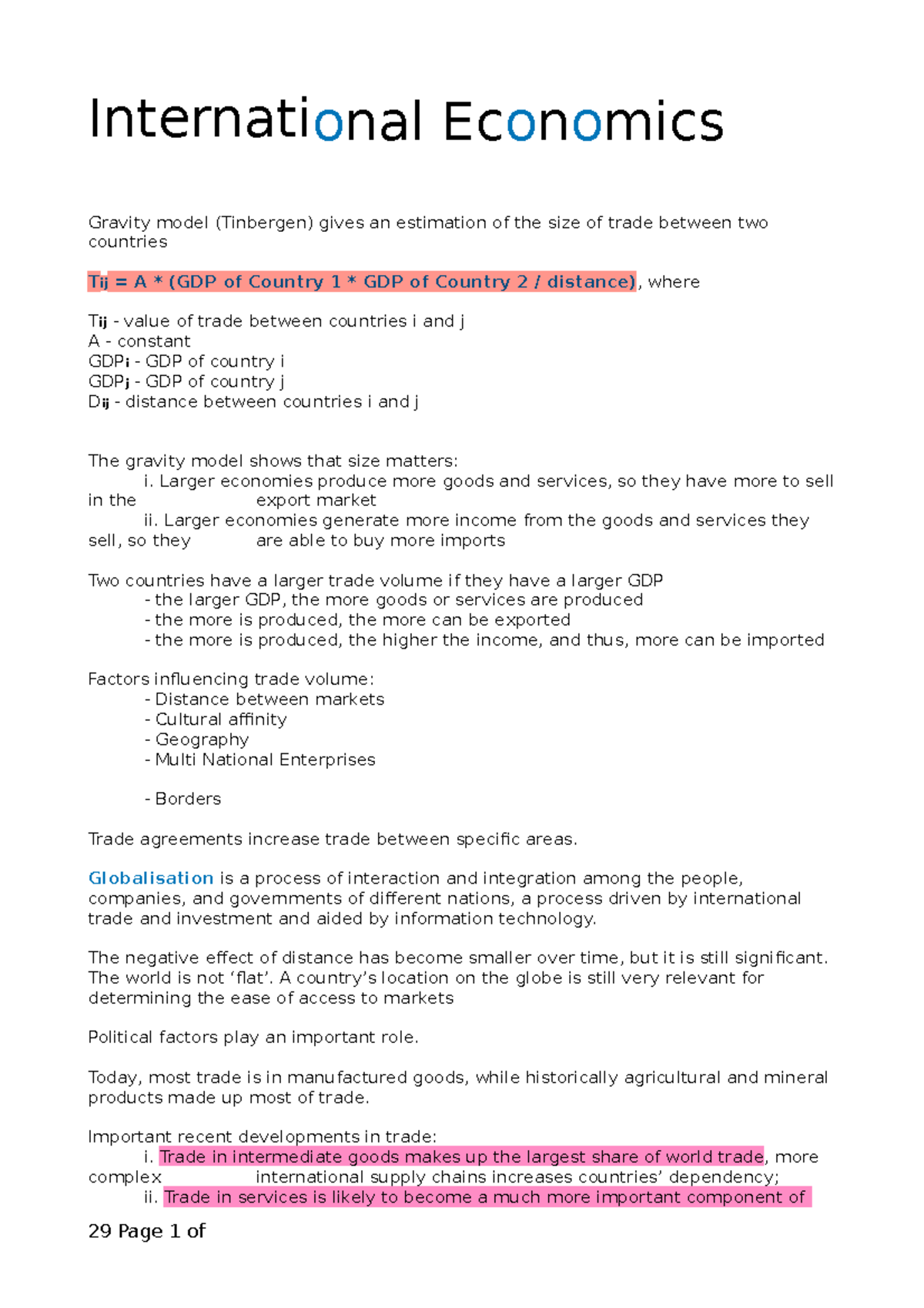International Economic Policy summary - International Economics Gravity ...