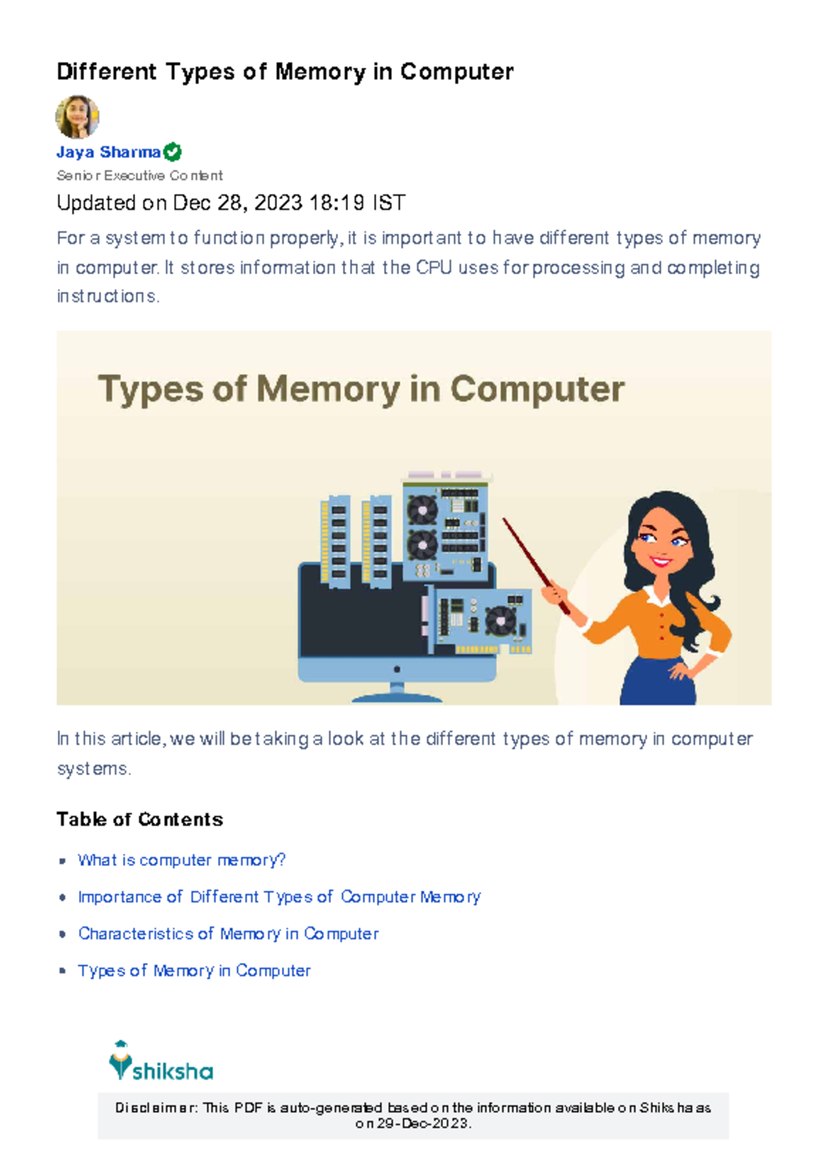 Types of Memory - For a system to function properly, it is important to ...