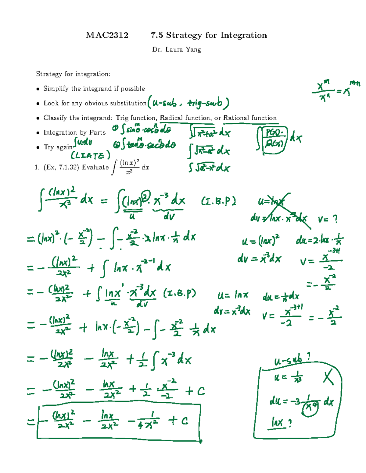 MAC 2312 7.5 Strategy for Integration - MAC2312 7 Strategy for Integration Dr. Laura Yang ...