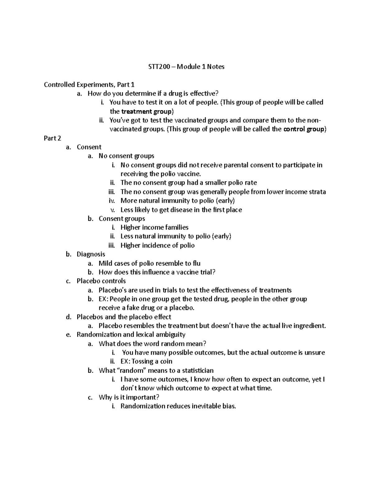 STT200 9:7:20 Notes - STT200 – Module 1 Notes Controlled Experiments ...
