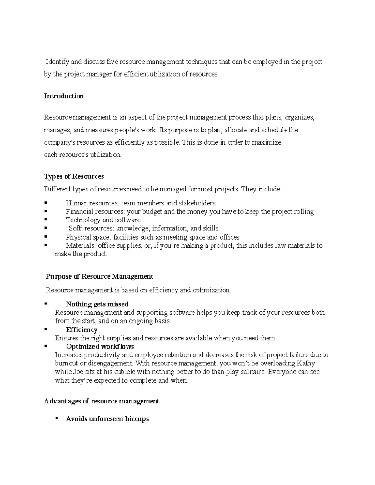 Resource management - Lecture notes 1-2 - Identify and discuss five ...