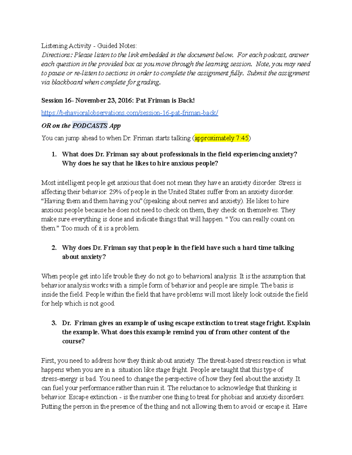 Learning & Behavior Listening Activity #7 - Listening Activity - Guided ...