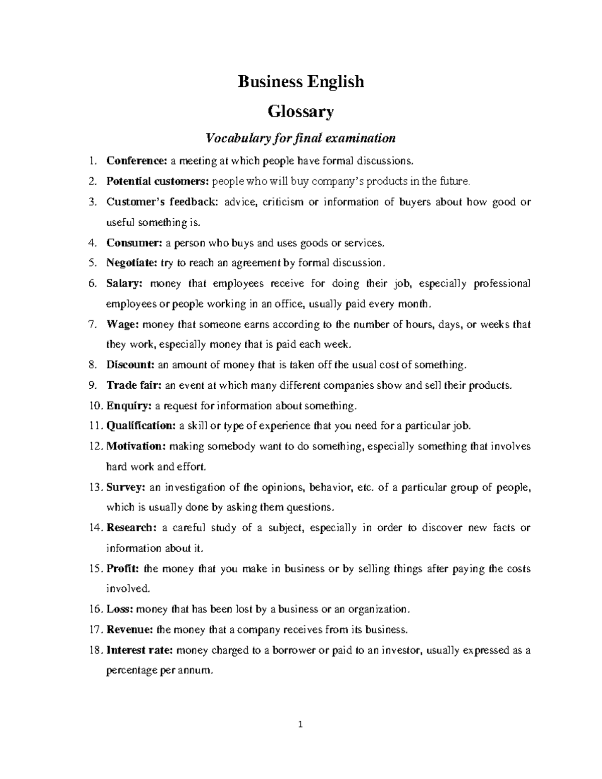 Glossary 2022 - Anh Văn - Business English Glossary Vocabulary for ...