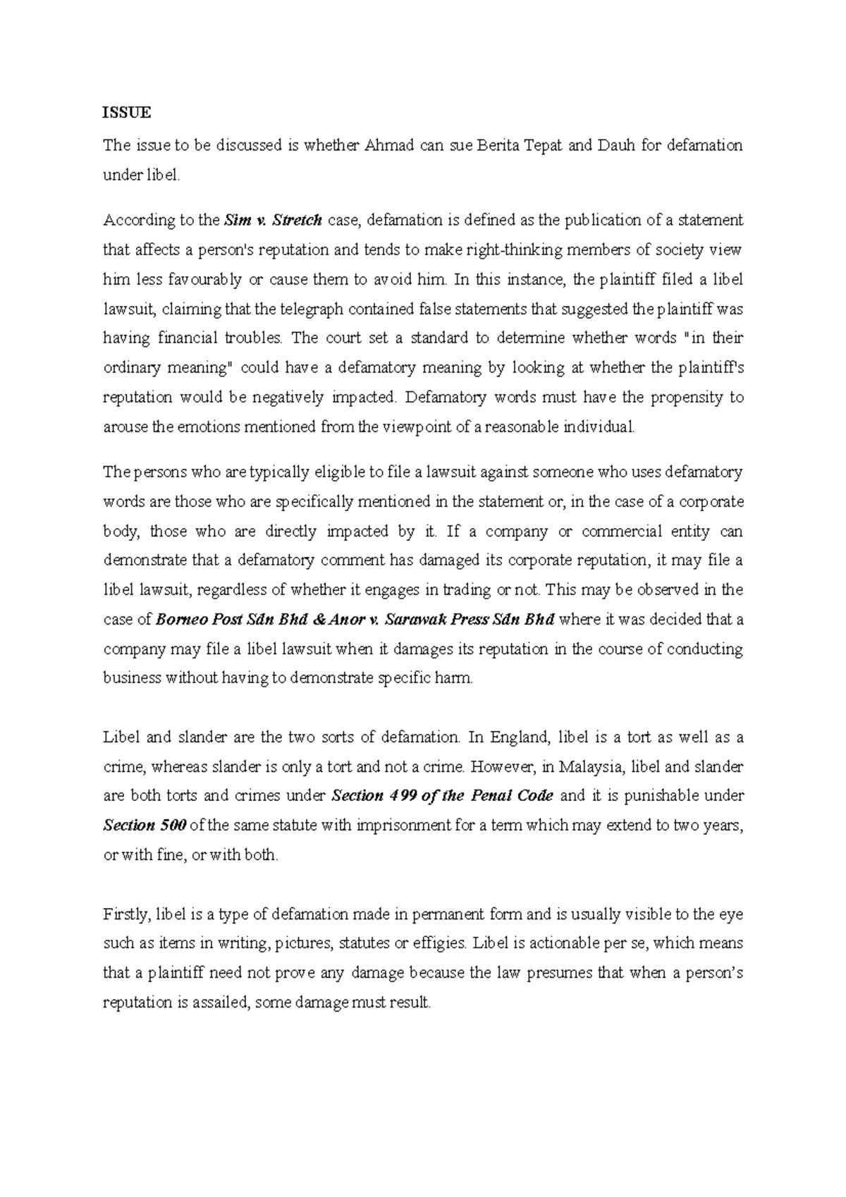 Issue intro type - ISSUE The issue to be discussed is whether Ahmad can ...