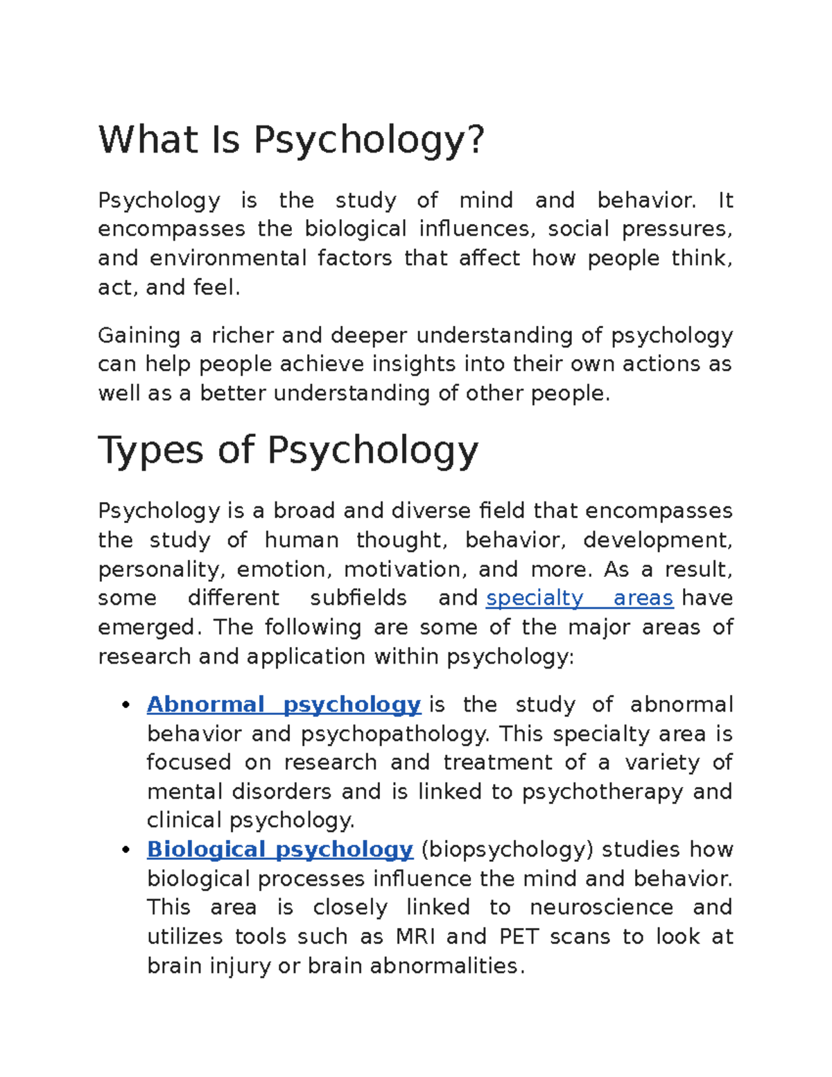 What Is Psychology - What Is Psychology? Psychology is the study of ...