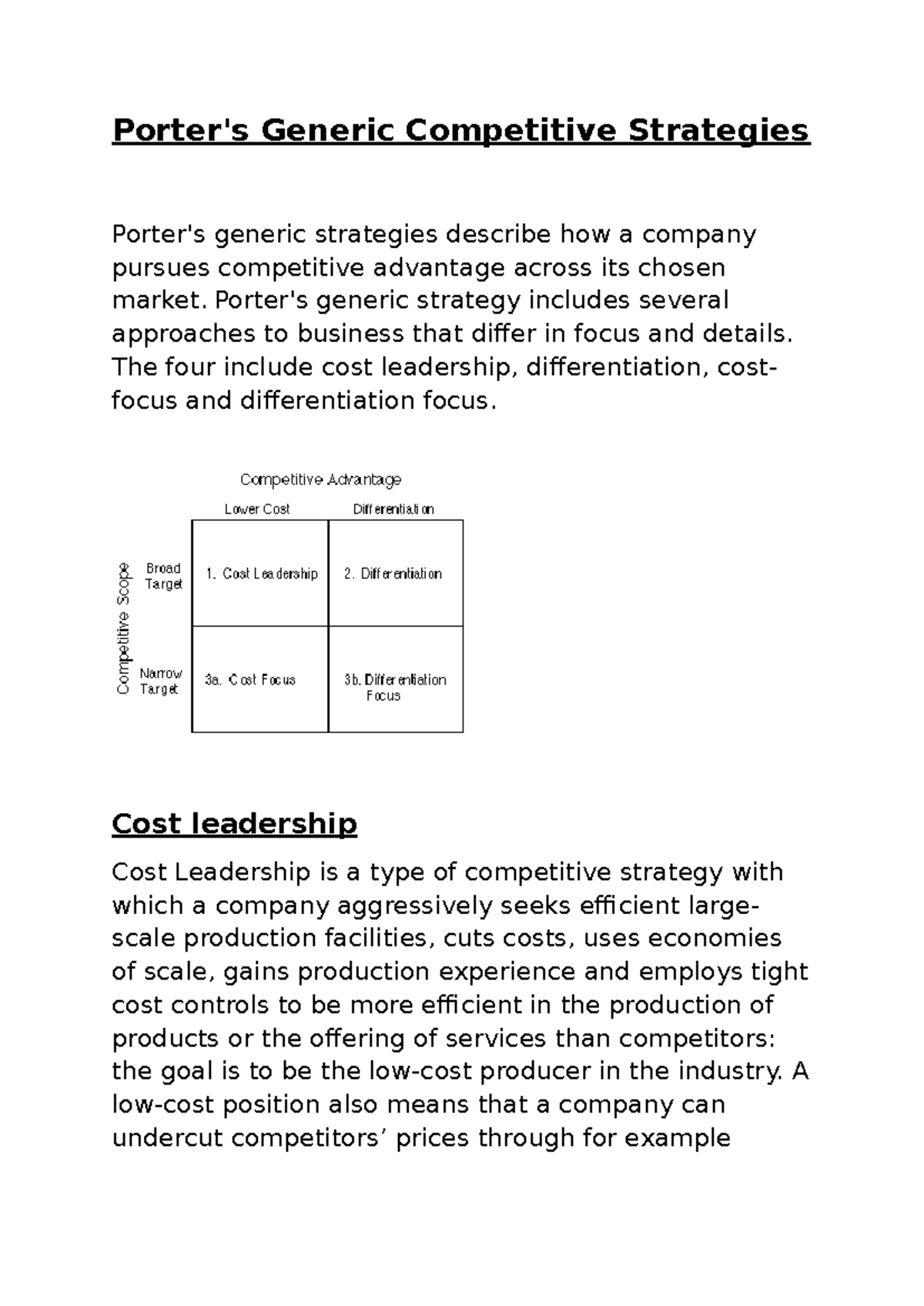 Porter's generic strategies - Porter's Generic Competitive Strategies ...