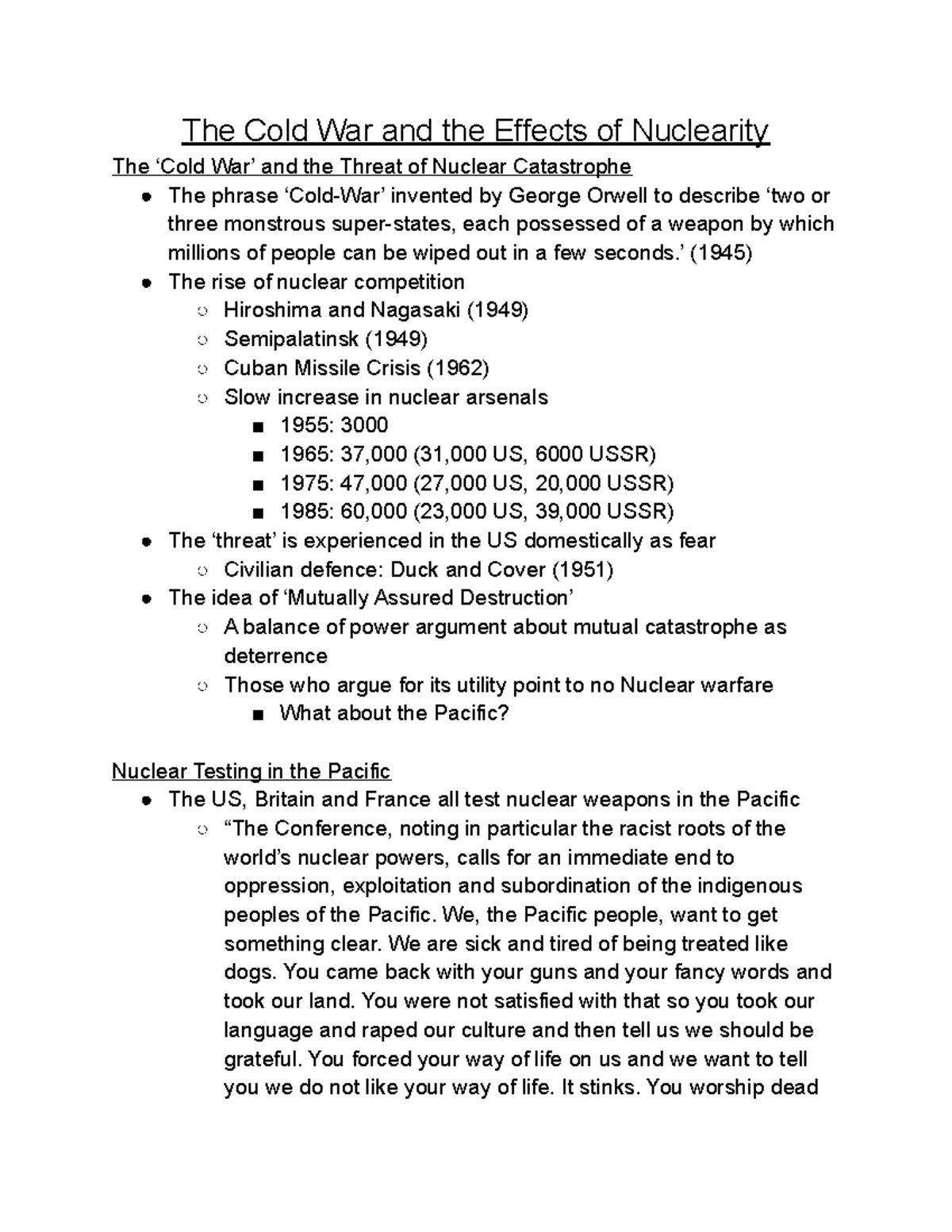 The Cold War and the Effects of Nuclearity - ’ (1945) The rise of ...
