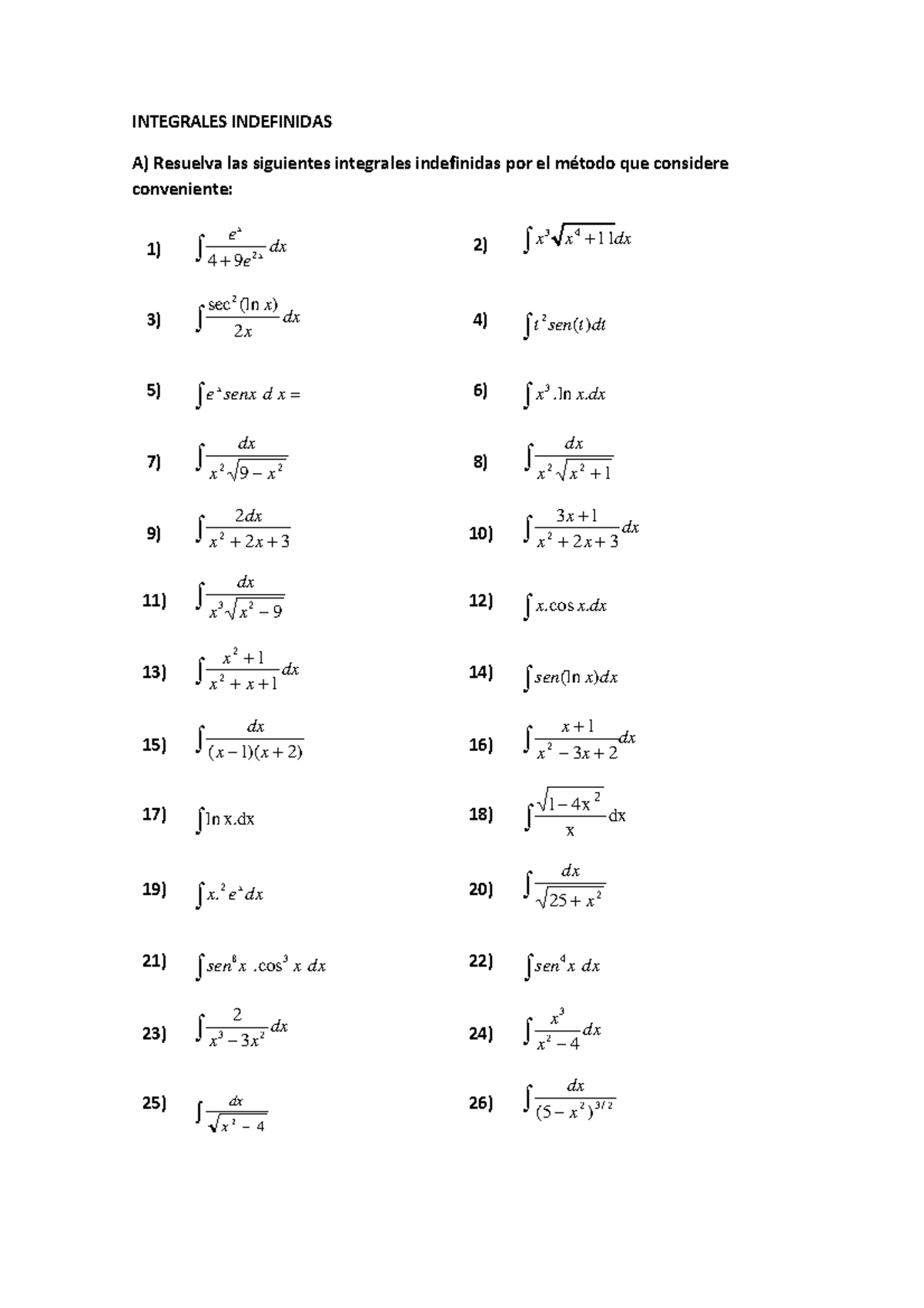 Integrales Indefinidas bloque 1 - INTEGRALES INDEFINIDAS - Studocu