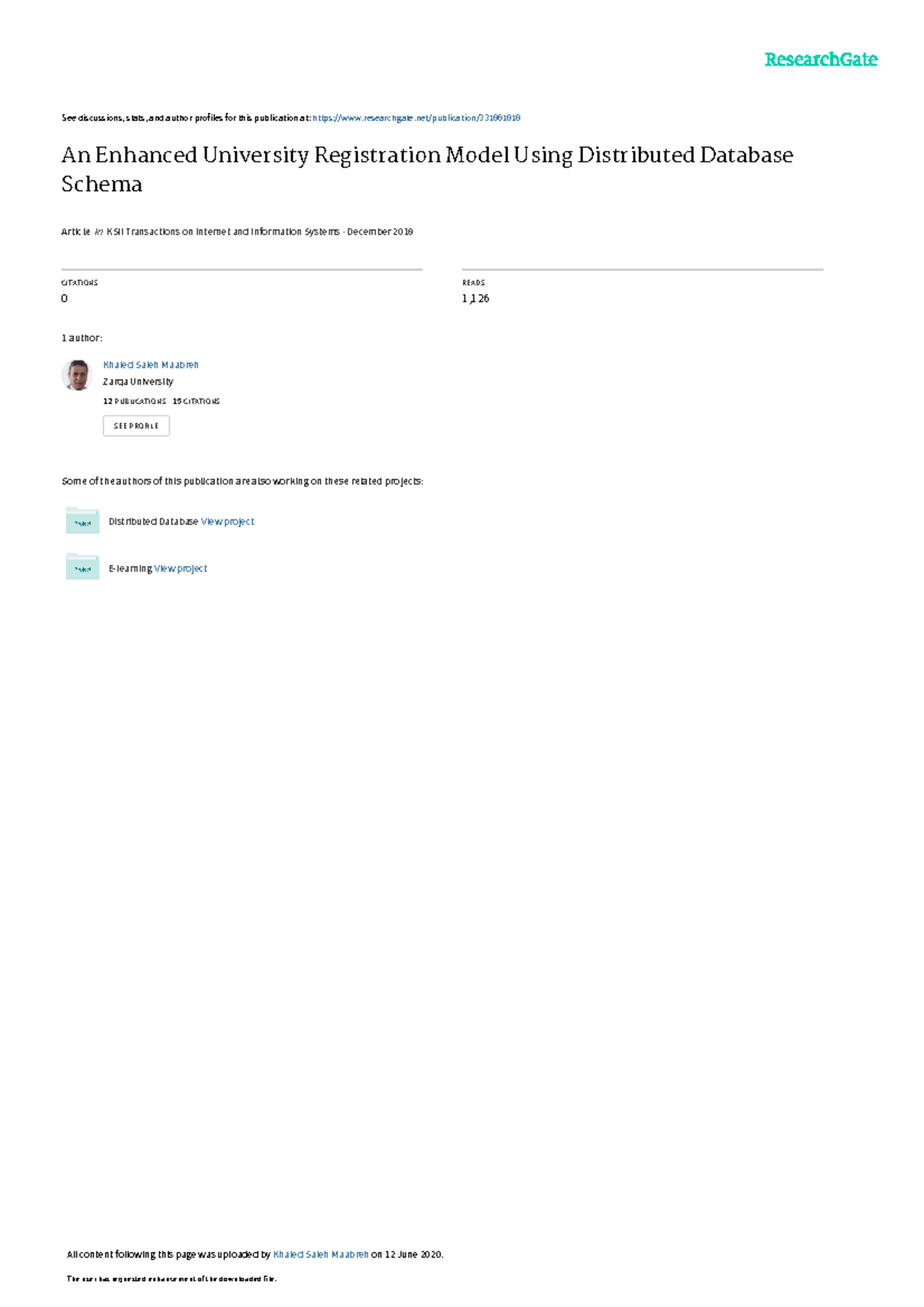 An Enhanced University Registration Model Using Distributed Database Schema Tiisvol 13No7-11 ...