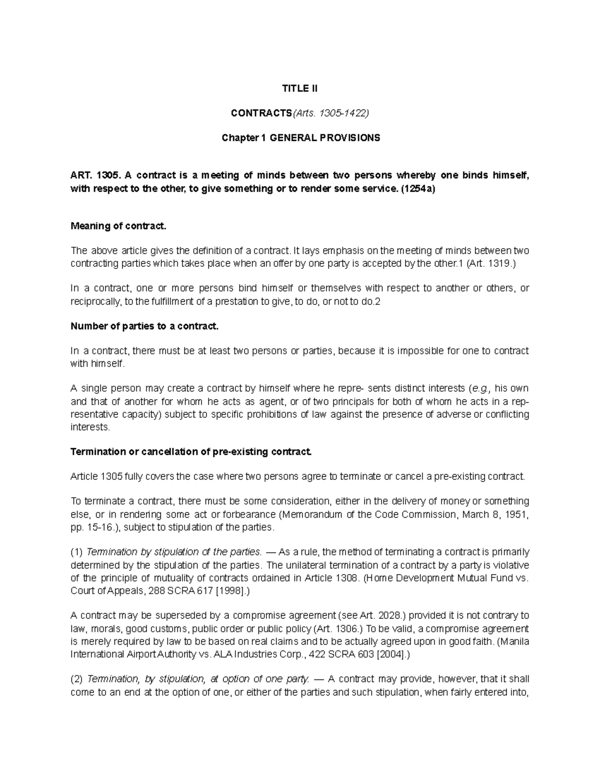 Contracts (General Provisions and Essential Requisites) - TITLE II ...