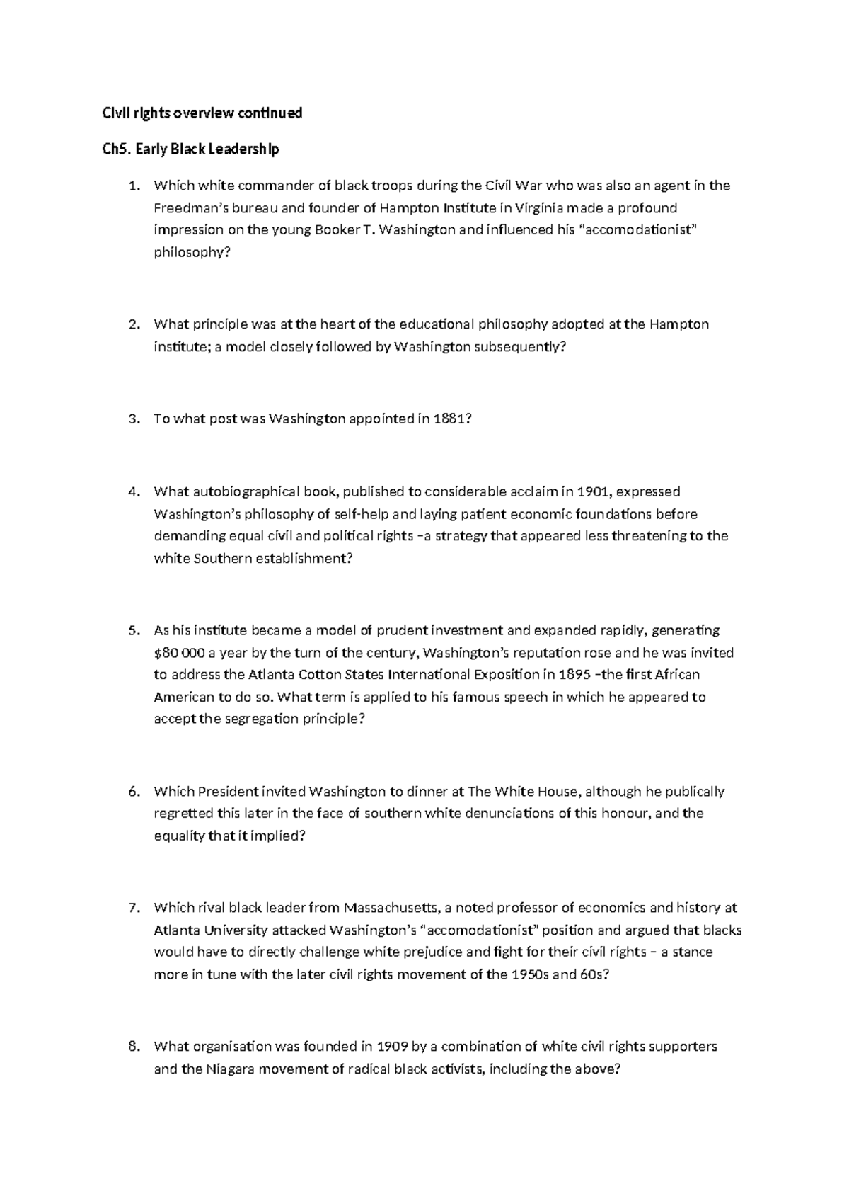 Civil rights overview chapter questions - Civil rights overview ...