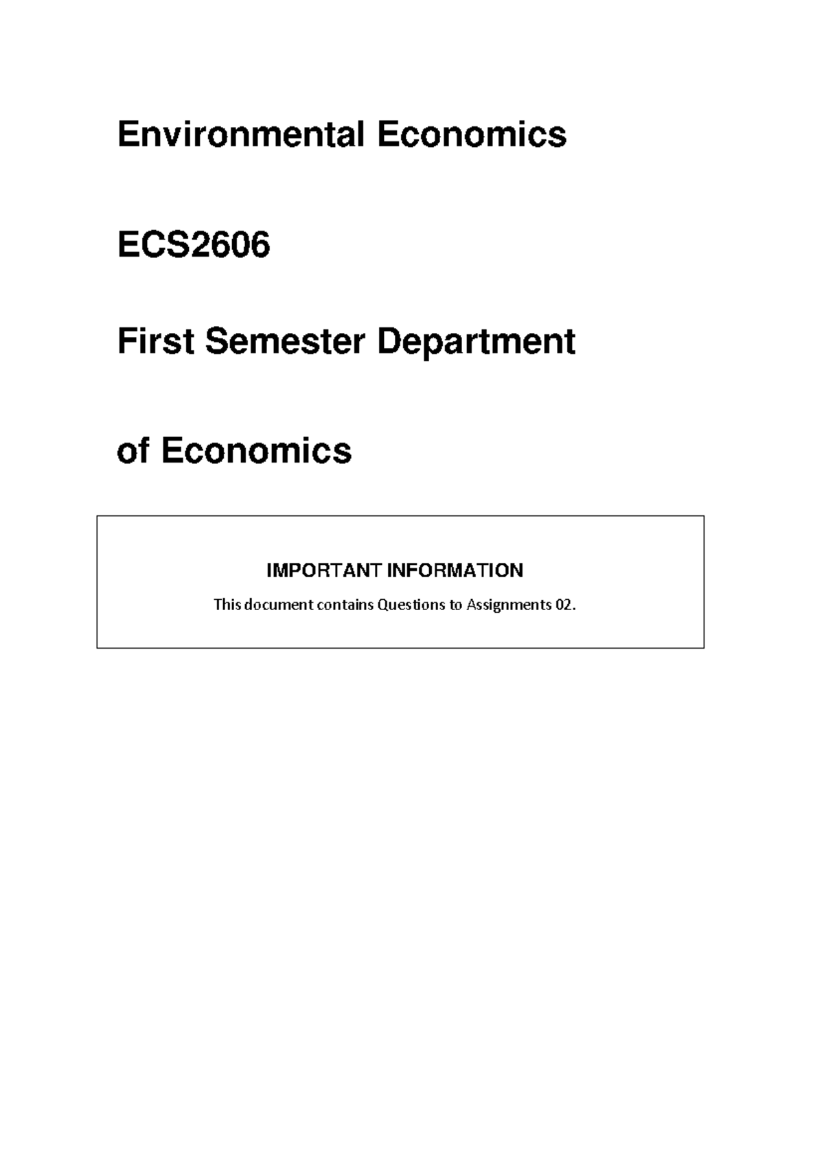 ECS2606 Assessment 2 Semester 01 - Environmental Economics ECS First ...