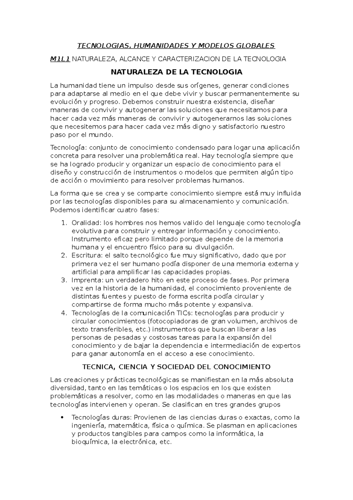 Resumen TEC HUM M1 Y M2 - TECNOLOGIAS, HUMANIDADES Y MODELOS GLOBALES ...